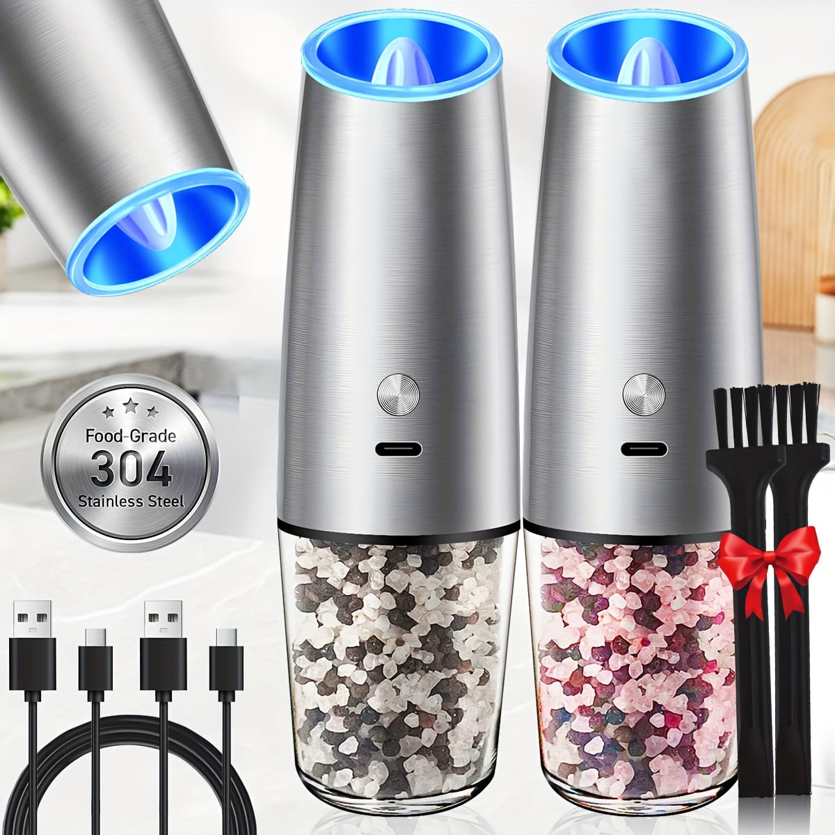 2pcs USB Rechargeable Salt And Pepper Grinder Electric Salt And Pepper ...