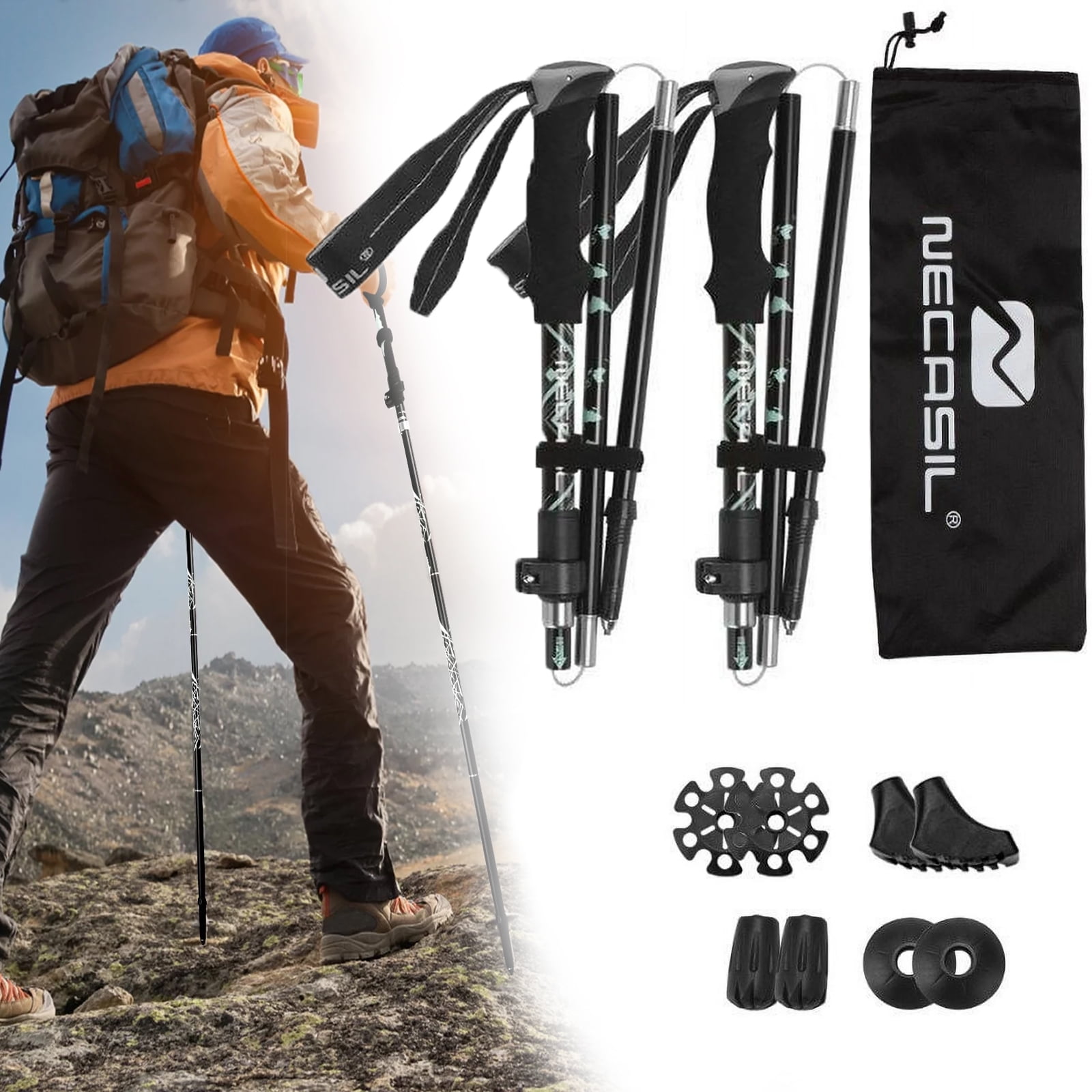 SAVALETOR Trekking Poles, Aluminum Alloy Ultralight 0.6lbs, 100kg Load ...