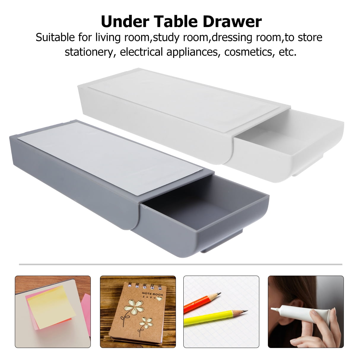 2pcs Under Table Drawer Adhesive Pen Box Drawer Pen Holder for Office ...