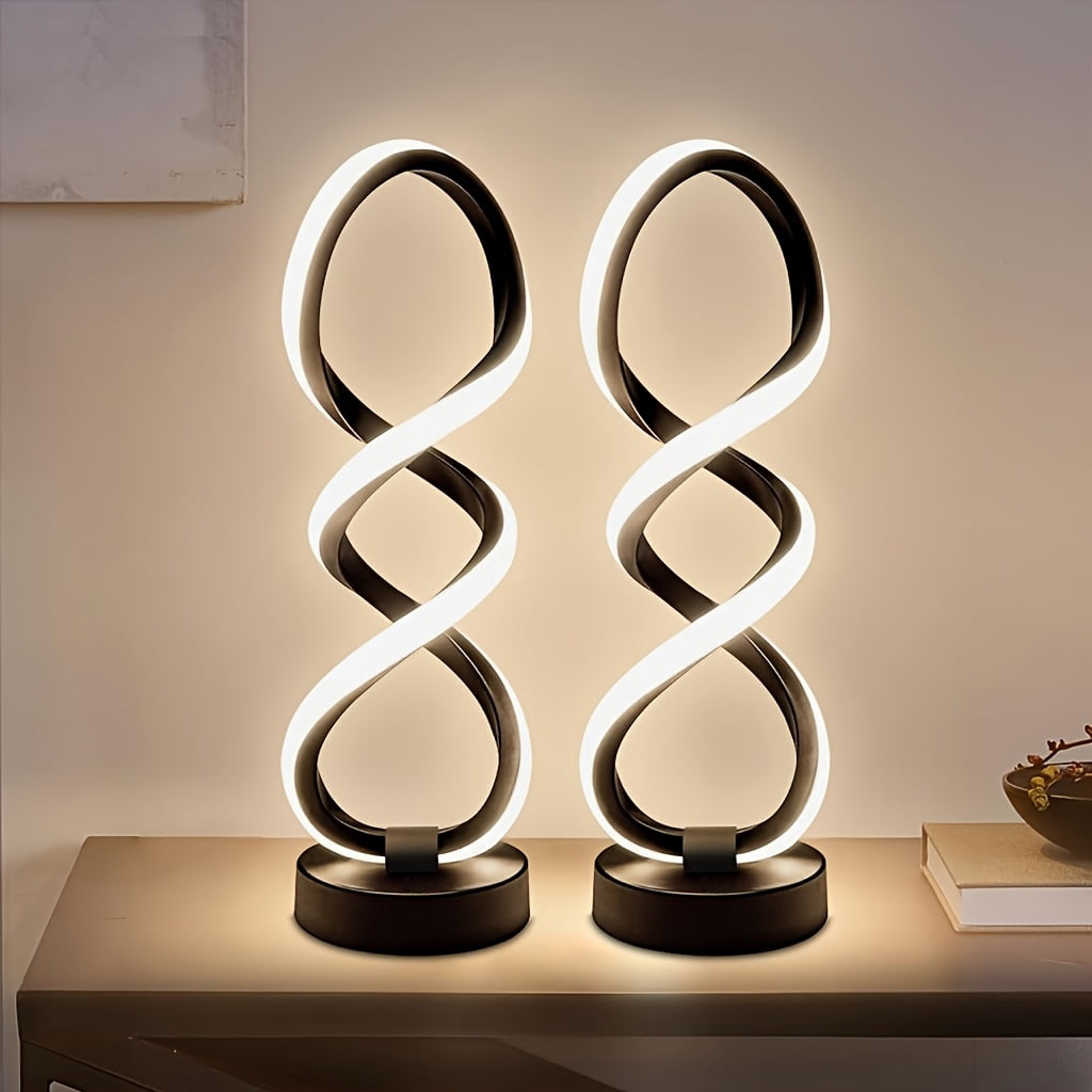 2pcs Unique Spiral LED Desk Lamp -Polished Metal, Adjustable Lighting ...