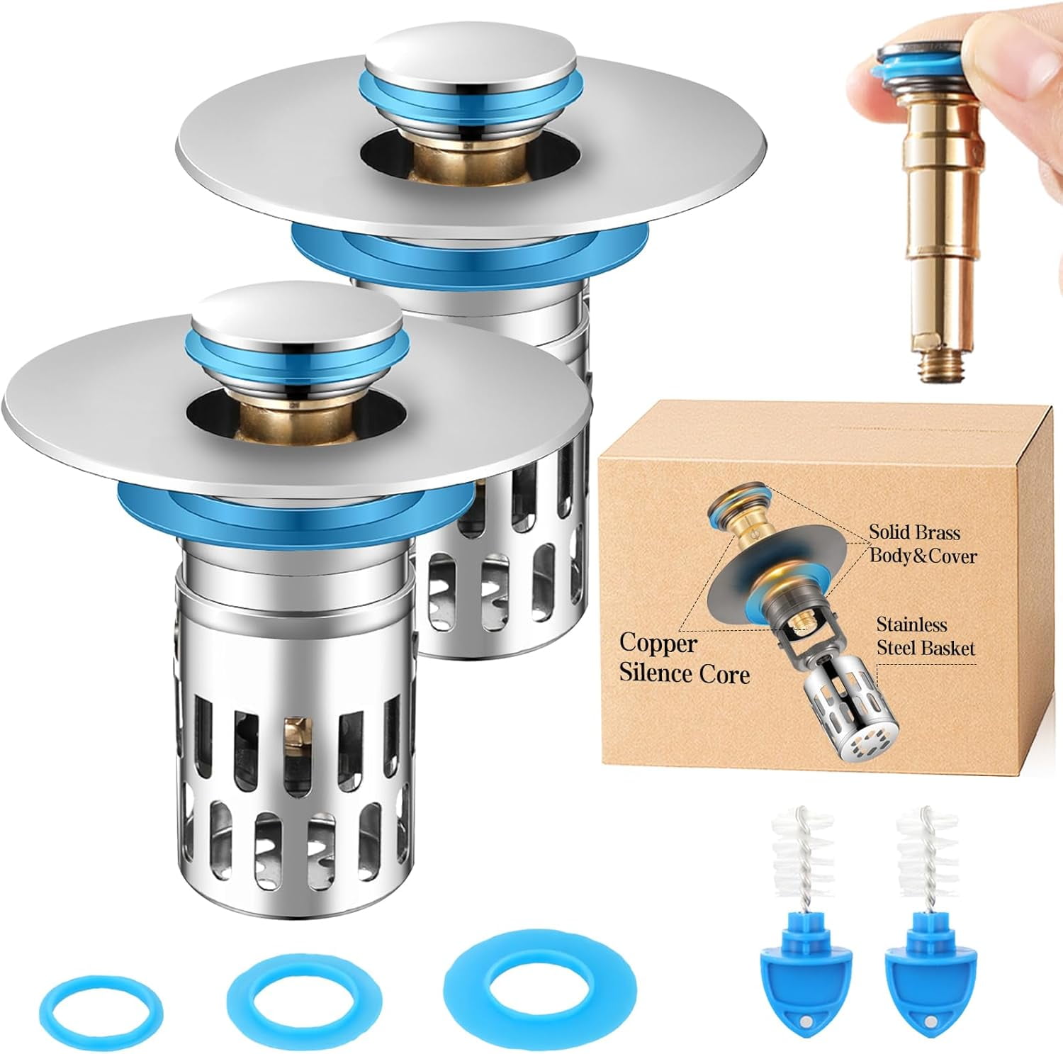 2pcs Universal Bathroom Sink Stopper Replacement,All Metal-Pop Up Sink ...