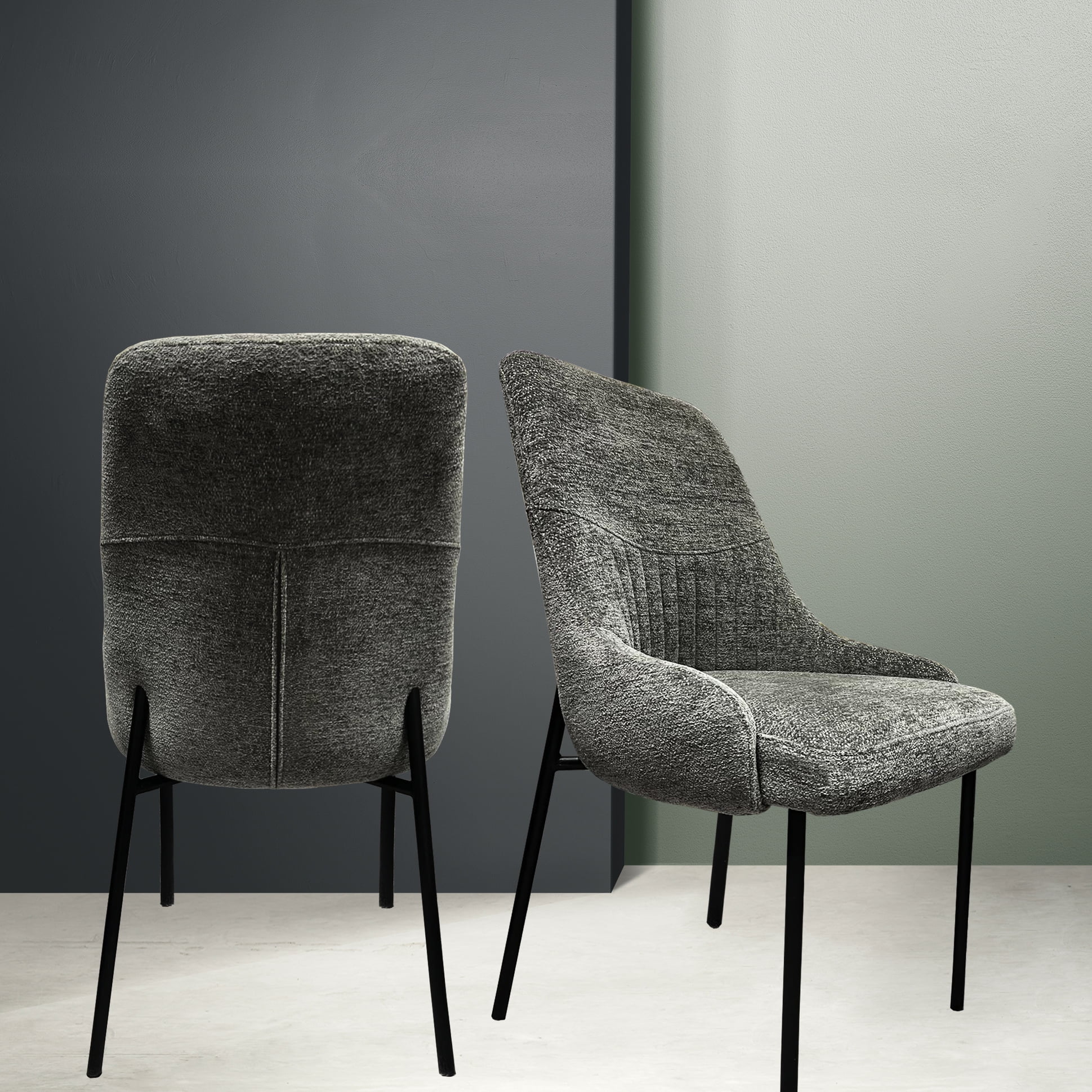 2pcs Upholstery Boucle Fabric Dining Chairs In Gray - Modern Wing Back ...