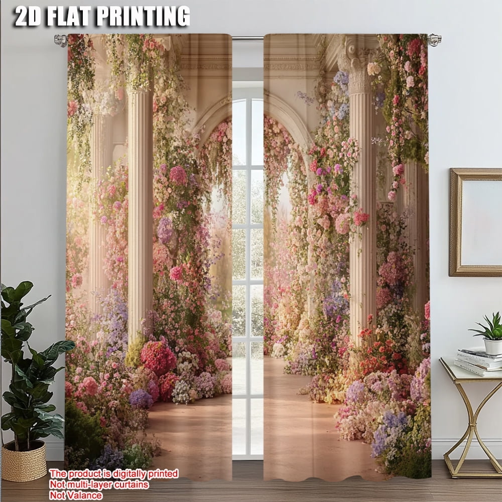 2pcs Upscale Curtains 2D print Enchanted Floral Corridor Polyester Easy ...