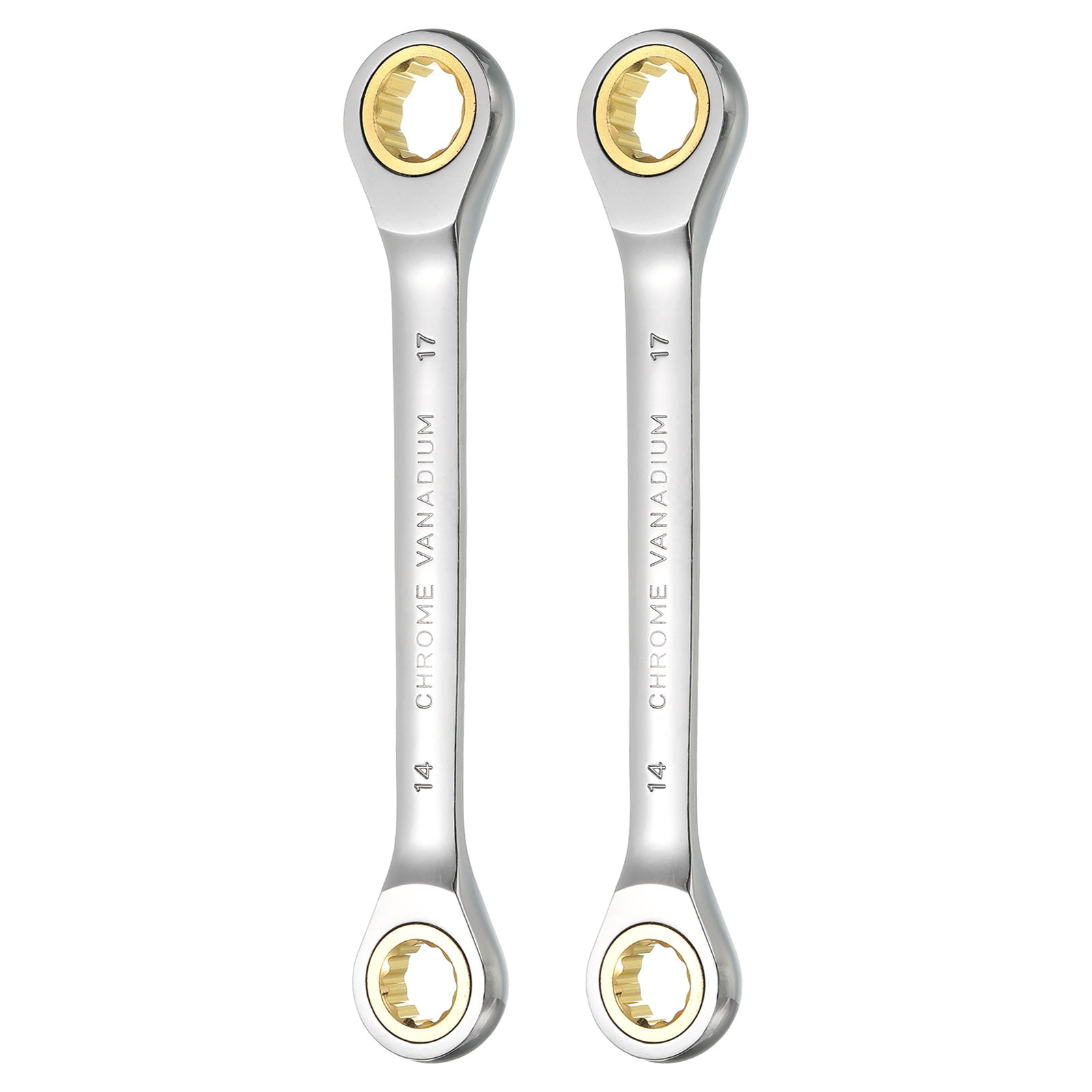 2pcs Uxcell Double Box End Ratcheting Wrench 14mm x 17mm Metric 72 ...