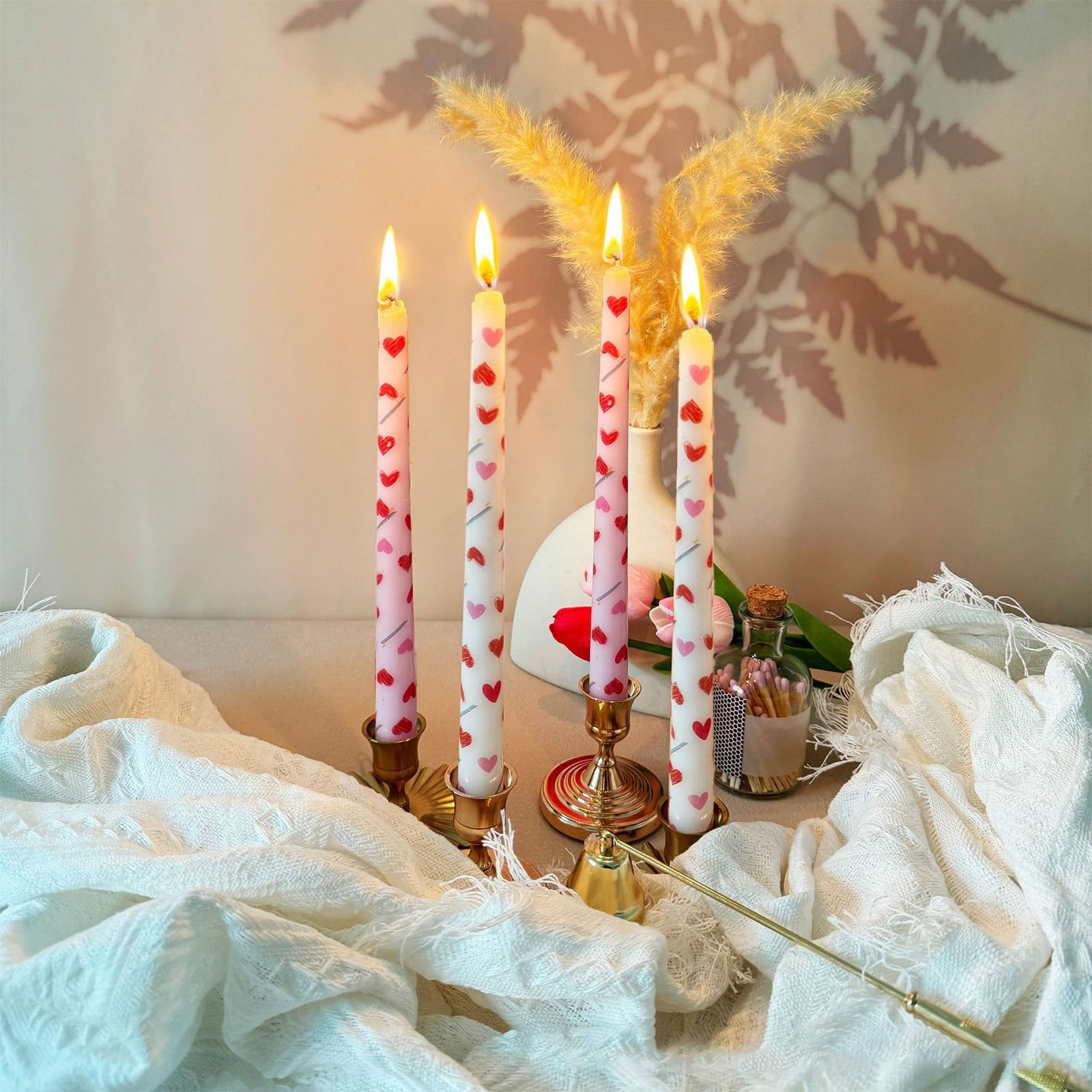 2pcs Valentine Day Flameless Taper Candles 10 Inch Heart Shaped Candles ...