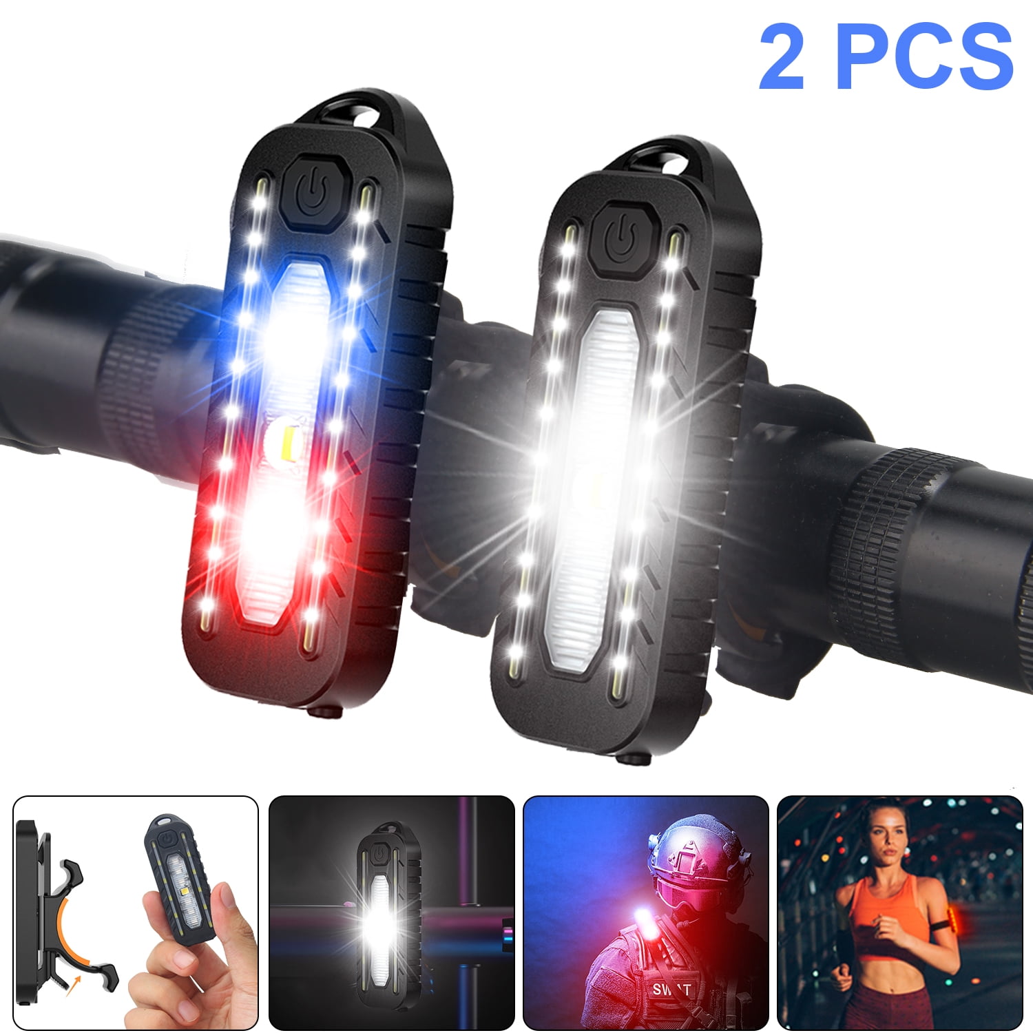 2pcs Vastfire LED Red Blue Bicycle Tail Light Police Shoulder Light ...
