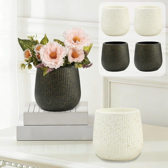 2pcs Vertical Striped Ceramic-Look Plastic Flower Pots - European-Style ...