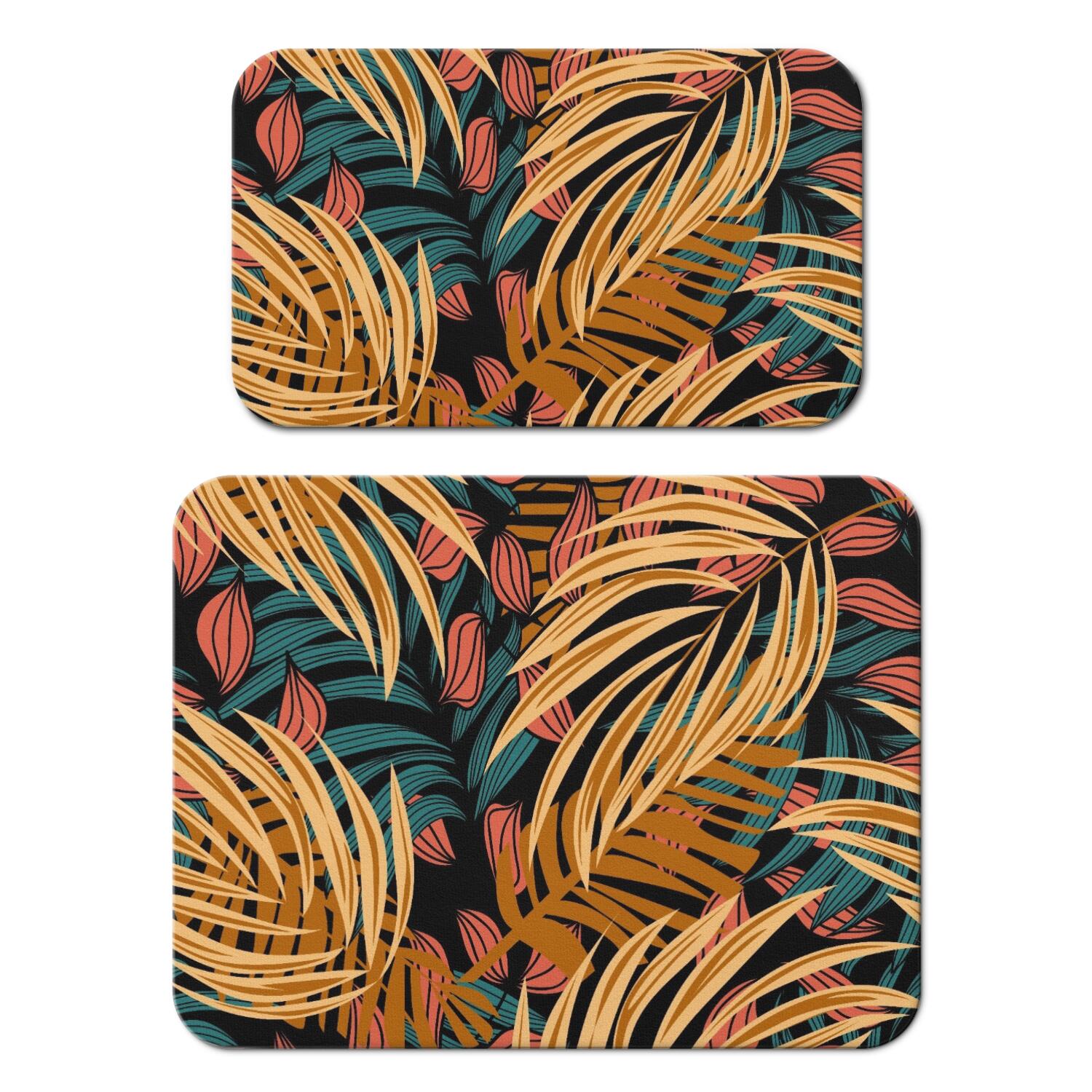2pcs Vibrant Palm Leaf Coffee Bar Mat Hawaiian Floral Print, Eco ...