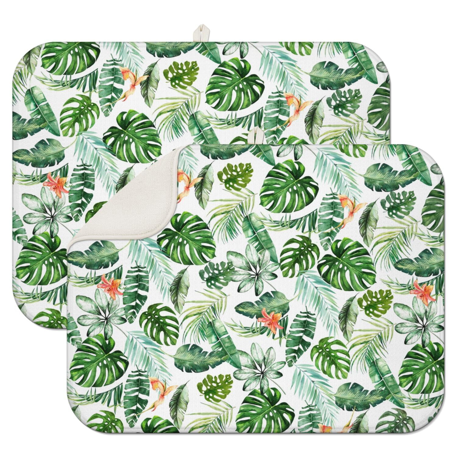 2pcs Vibrant Tropical Kitchen Mat Quick Dry Microfiber Drying Pad Heat ...