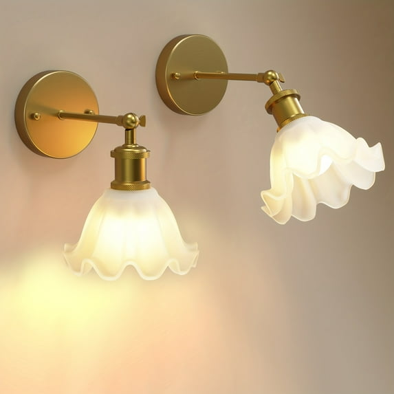 2pcs Vintage Battery-Operated Wall Sconces | Frosted Glass Shade ...