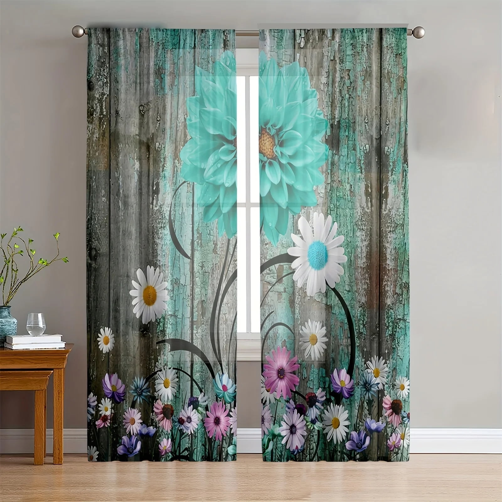 2pcs Vintage Brown Stripes Printed Window Curtain For Bedroom Office ...