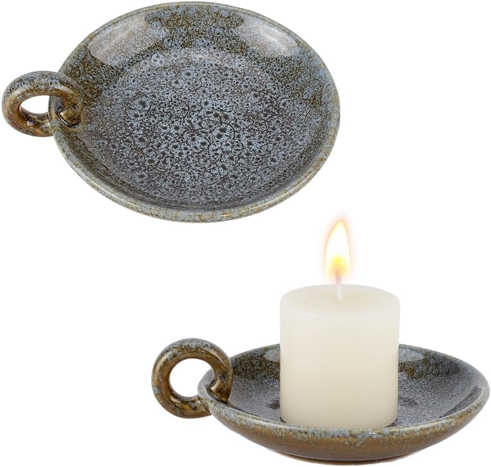2pcs Vintage Ceramic Candle Holders with Handle 4.8x5.6 Inch Haze Blue ...