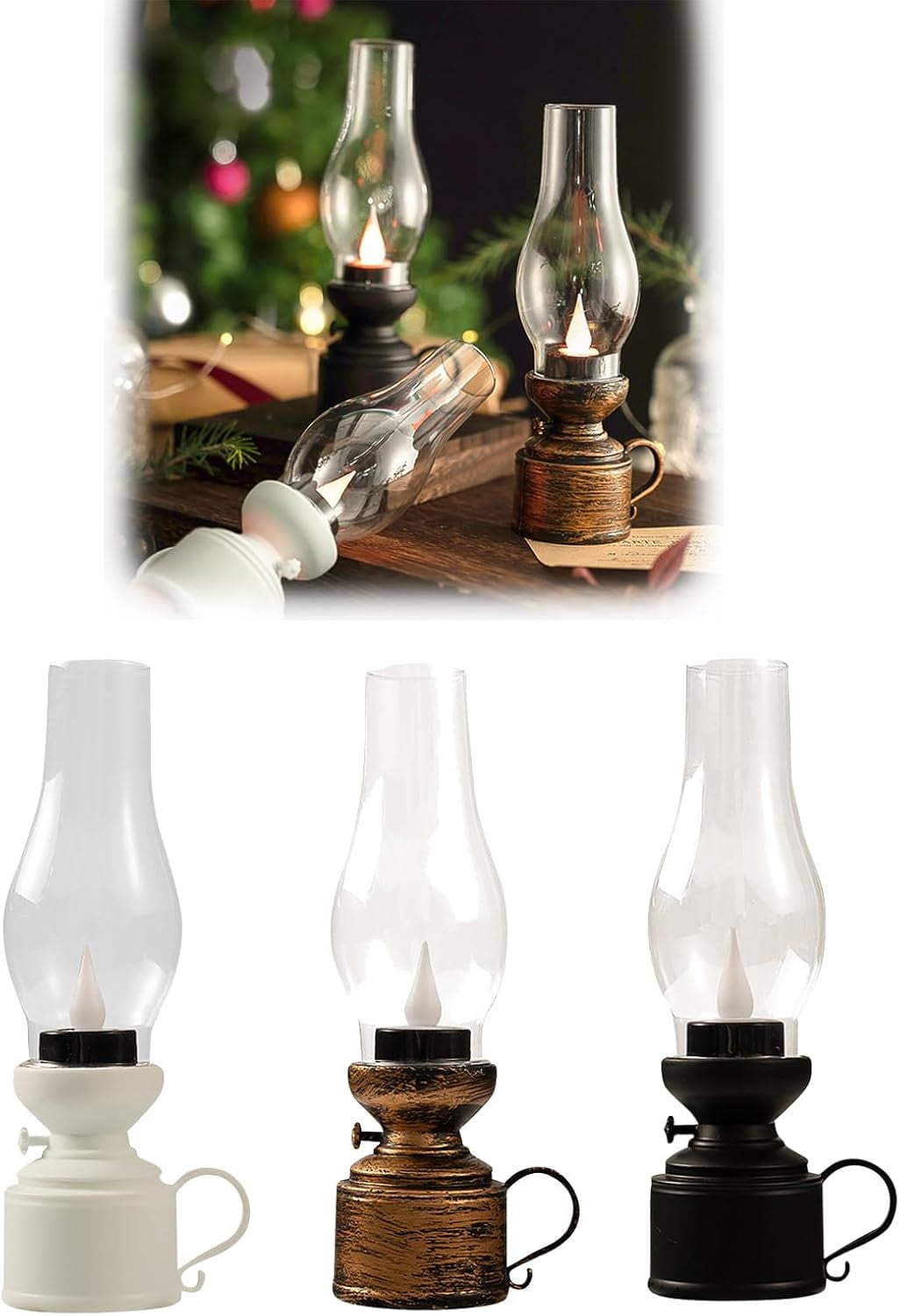 2pcs Vintage Flameless Kerosene Lamp, Nightstand Oil Lamp, LED Vintage ...
