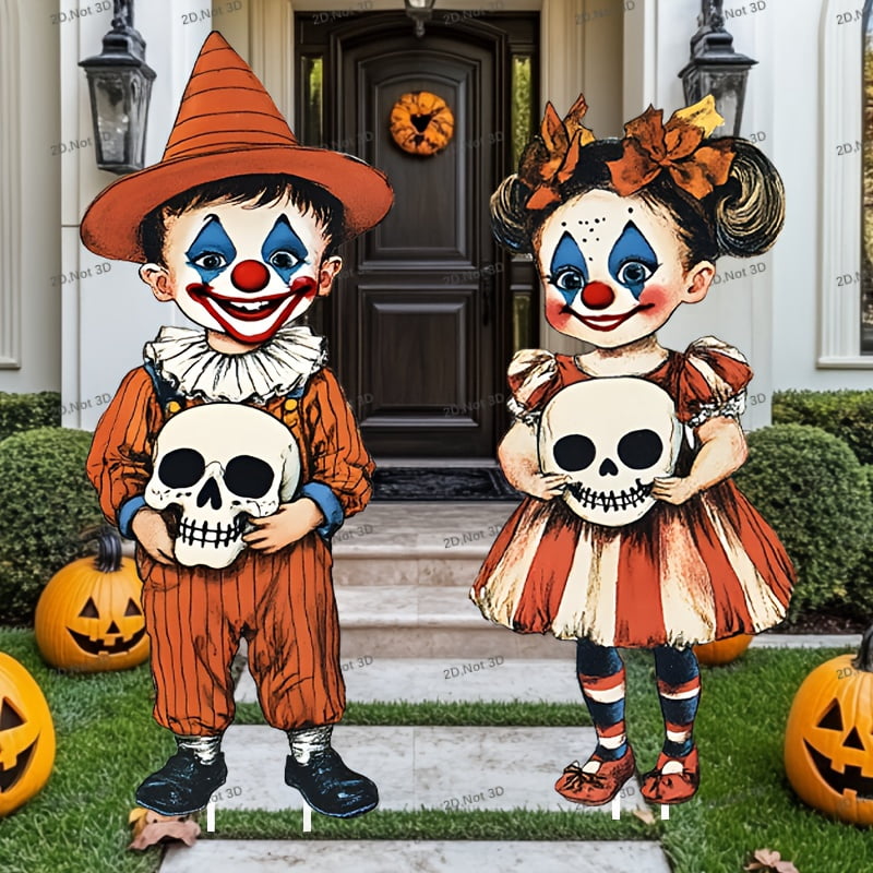2pcs Vintage Halloween Boy & Girl Yard Decor - Large Plastic Figures ...