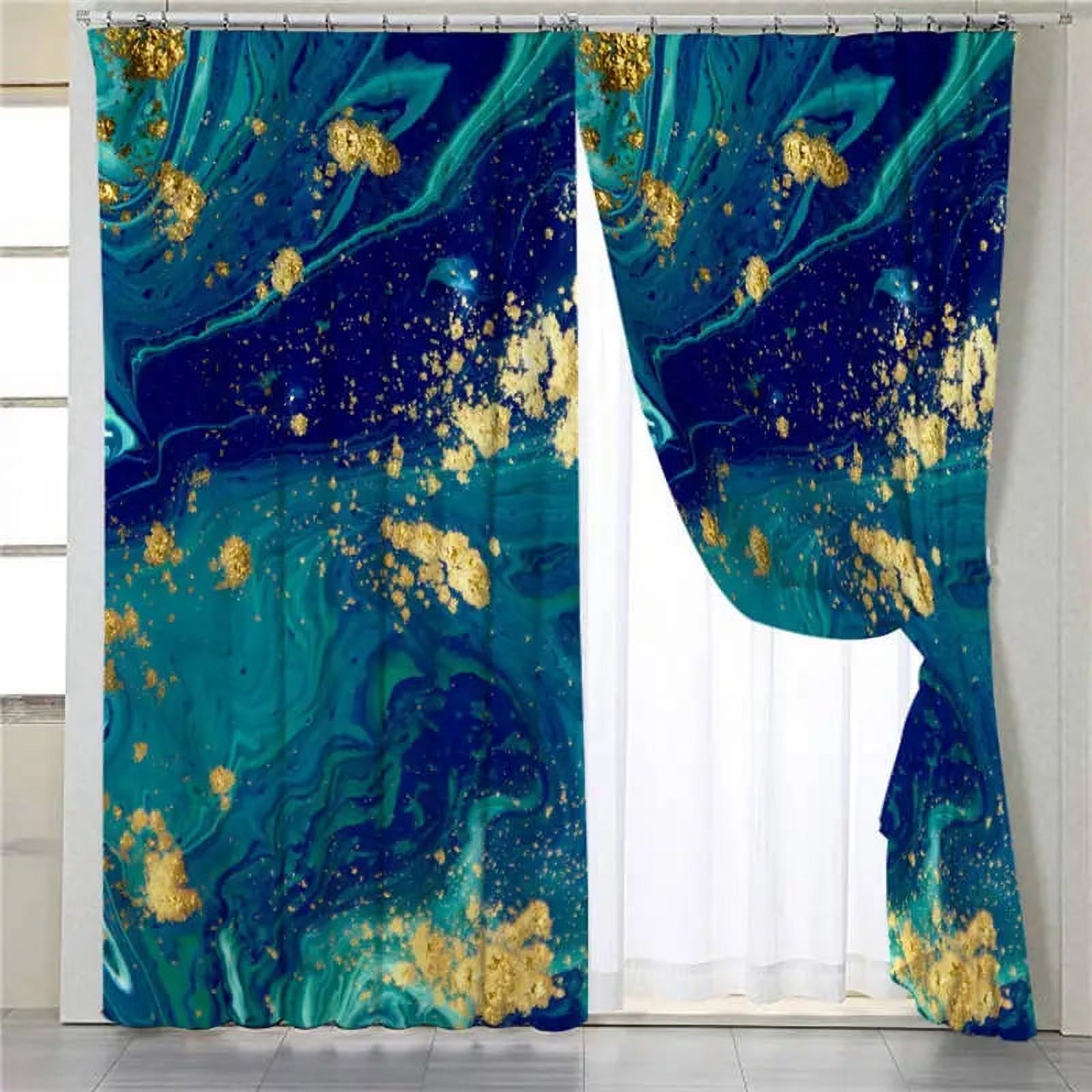 2pcs Vintage Marble Living Room Curtains White Golden Semi Blackout ...