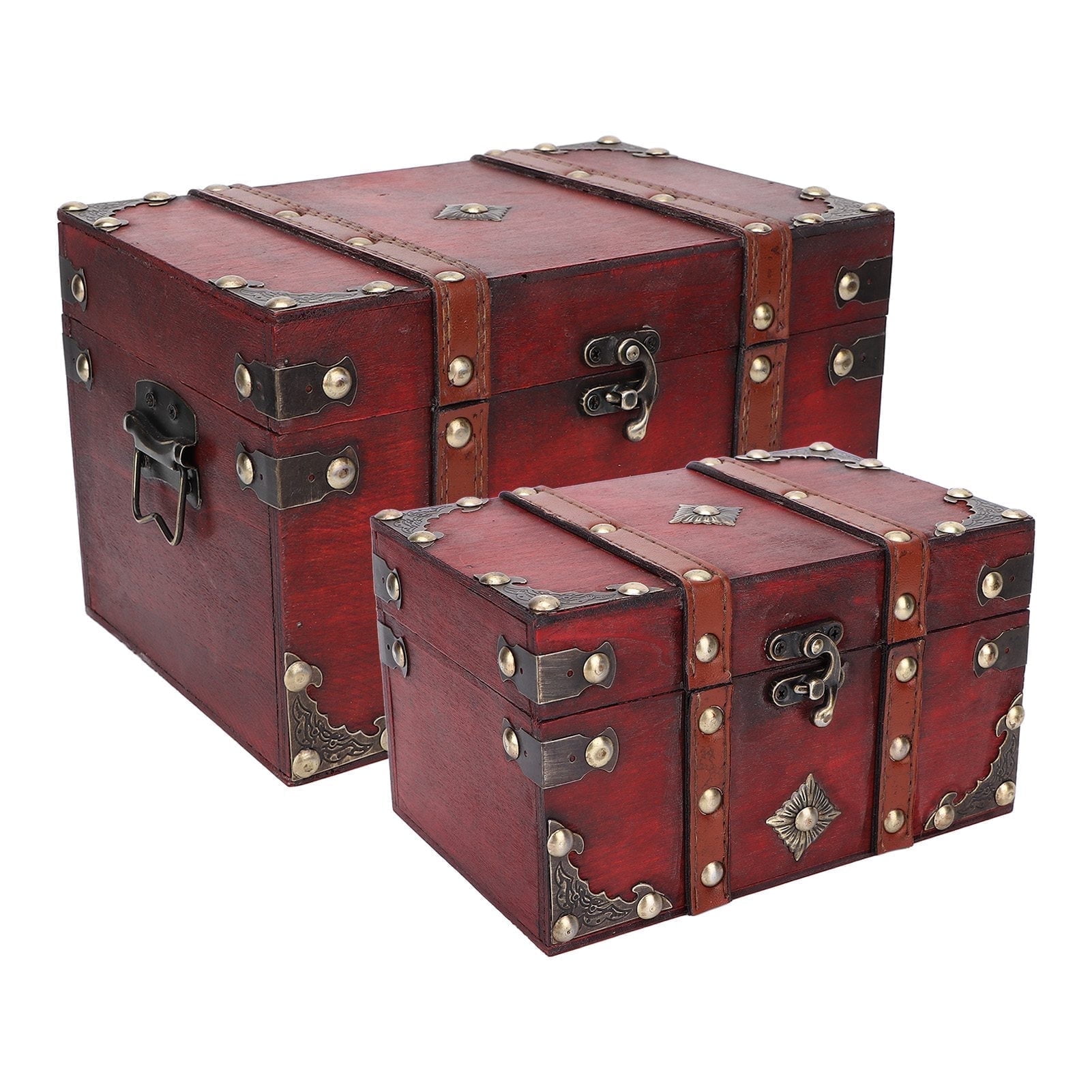 2pcs Vintage Wooden Boxes With Lock, Decorative Wooden Storage Box ...