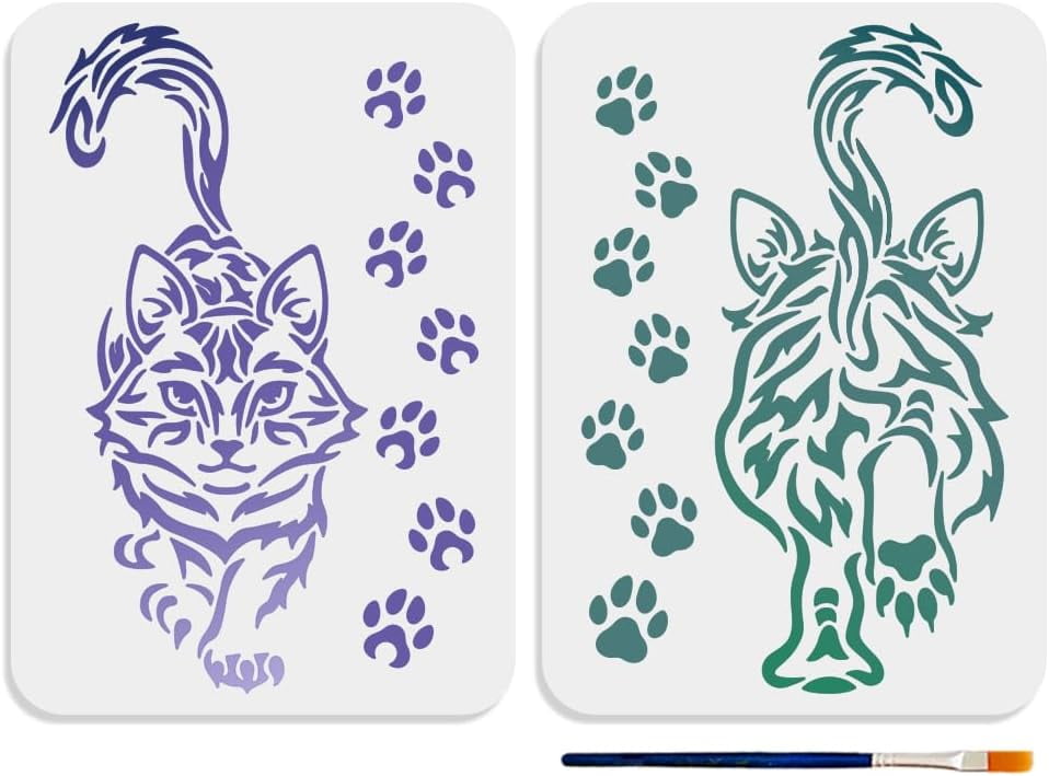 2pcs Walking Cat Stencils 11.7×8.3inch Cat Paw Prints Stencil with ...