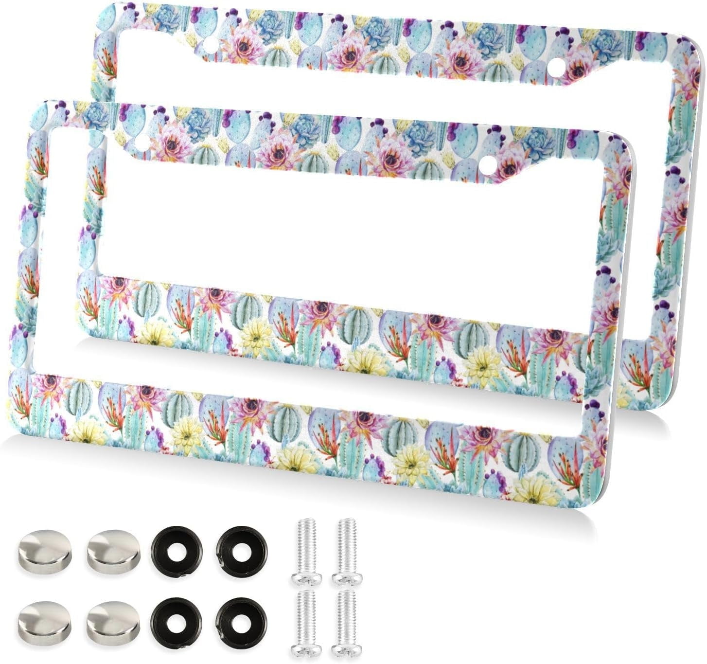 2pcs Watercolor Cactus License Plate Frame for Car Accessories ...