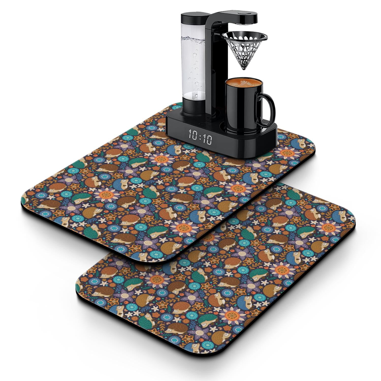 2pcs Watercolor Hedgehog Coffee Mat - Playful Hedgehog & Magical Night ...
