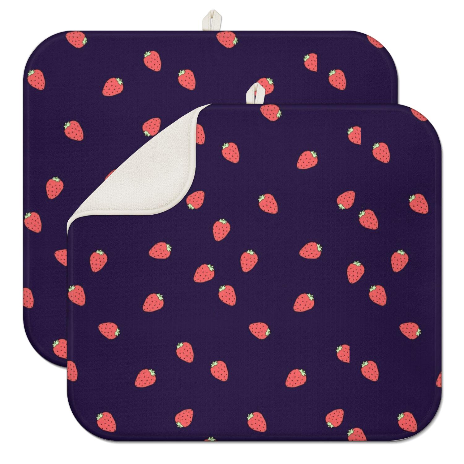 2pcs Watercolor Strawberry Kitchen Mat, Pink & Red Cartoon Fruit ...