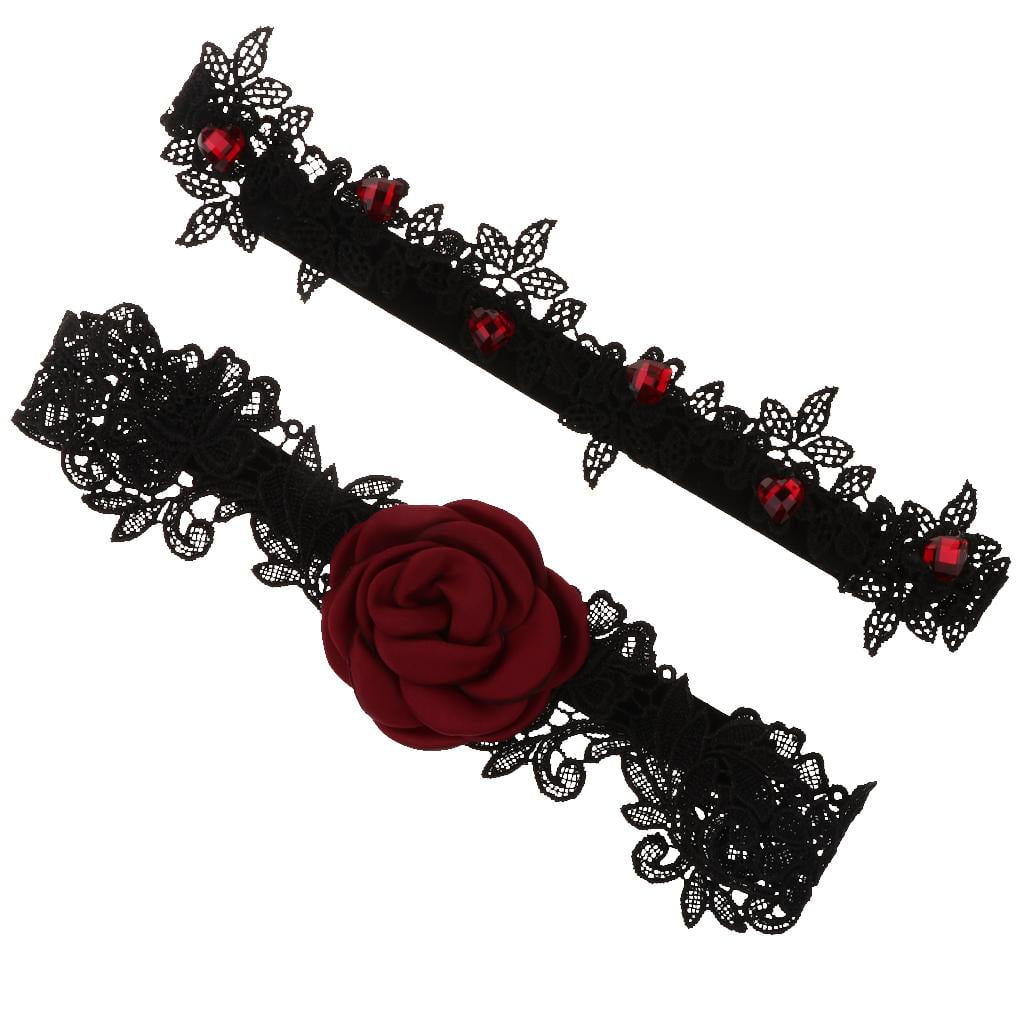 Wedding Lace Bride Roses Accessories - 2pcs Black Red Rose Bridal ...