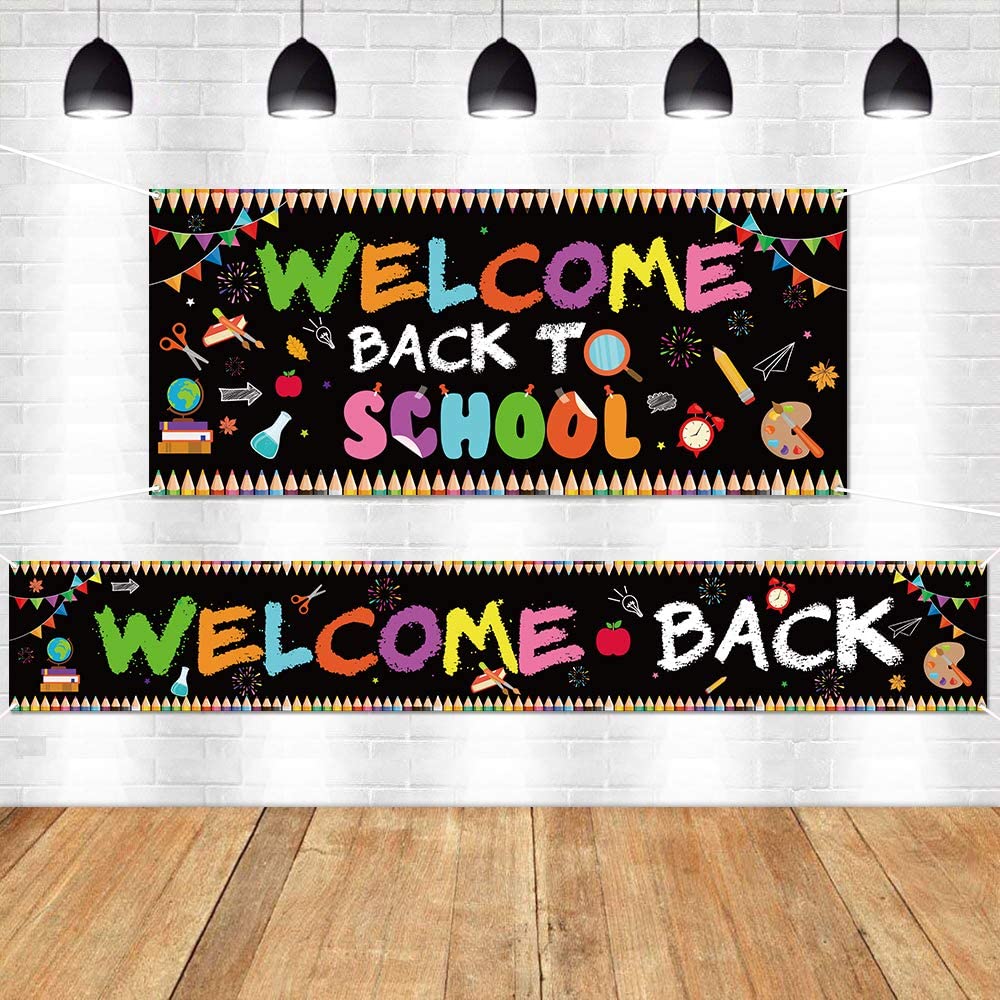 2pcs Welcome Back to School Backdrop Banner, Extra Large First Day of ...