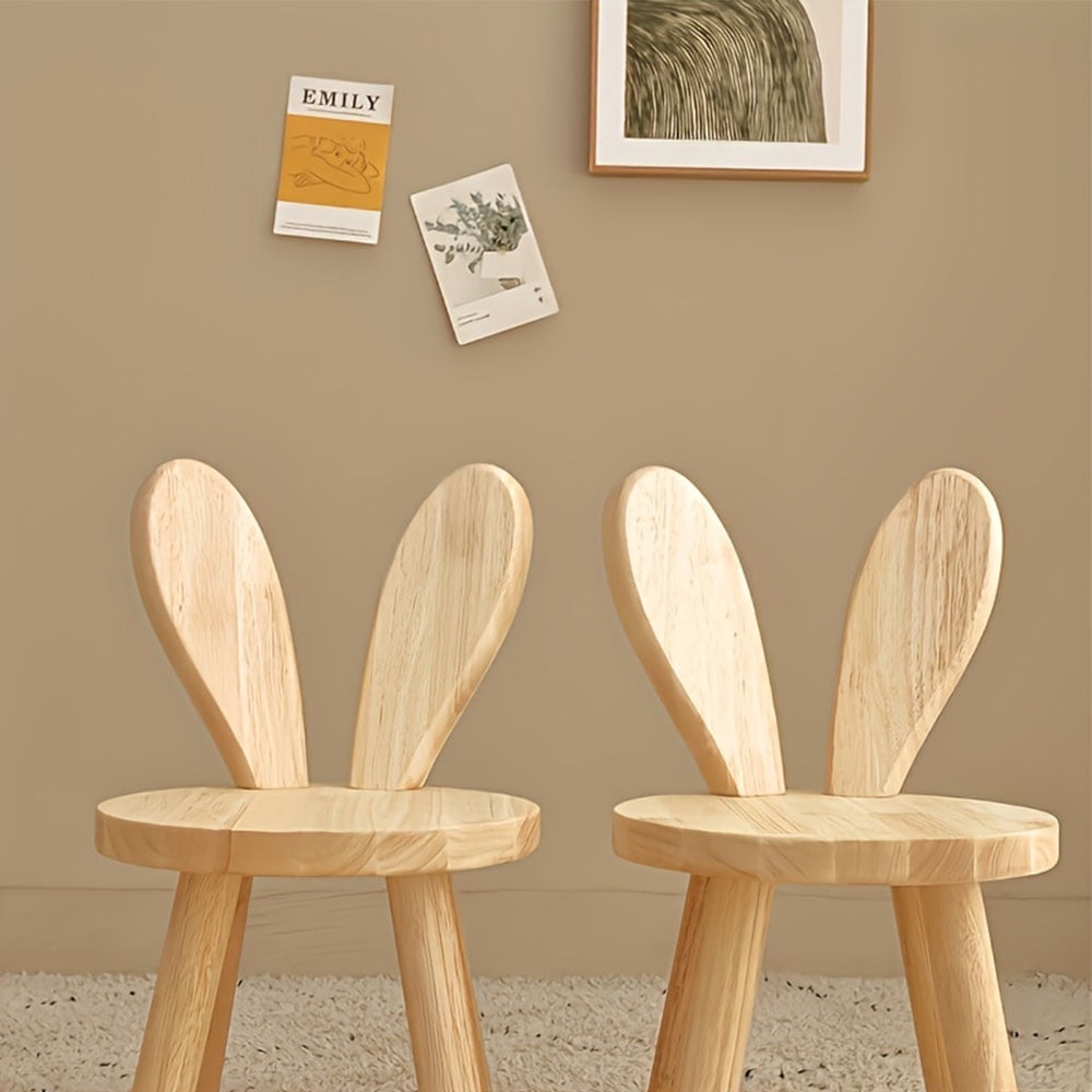 2pcs Whimsical Wooden Rabbit Ears Stool - Compact, Space-Saving, Simple ...