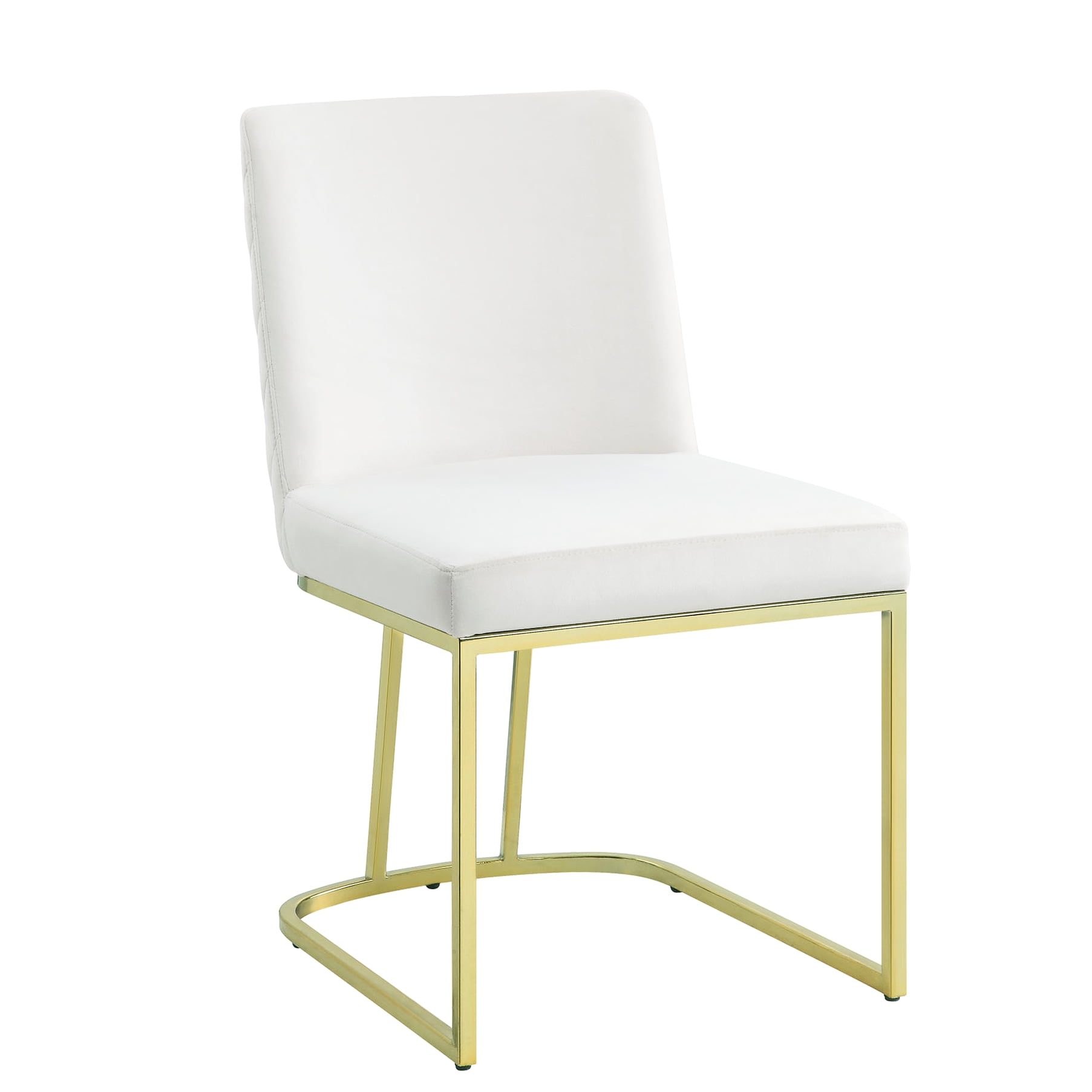 2pcs White And Gold Side Sitting Chairs - Modern Dining Space Metal Basis Chair Base Velvet For ...