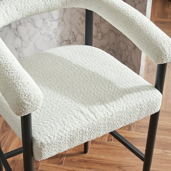 2pcs White Boucle Fabric Kitchen Chair Seat, Metal Frame & , And ...