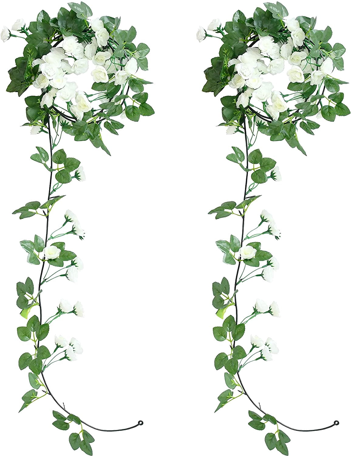2pcs White Silk Rose Vine Garland Artificial Fake Flowers with 69 Heads ...