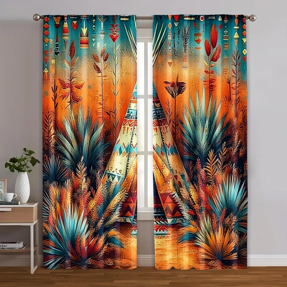 2pcs Window Curtains DIY Wheat Polyester Without Electricity Family ...