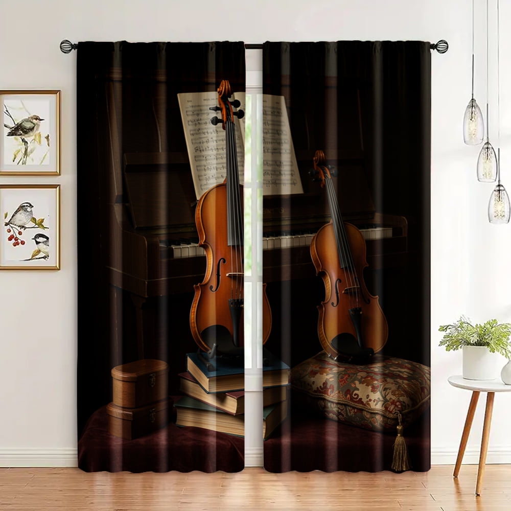 2pcs Window Curtains Violin and cello and piano music instrumental ...