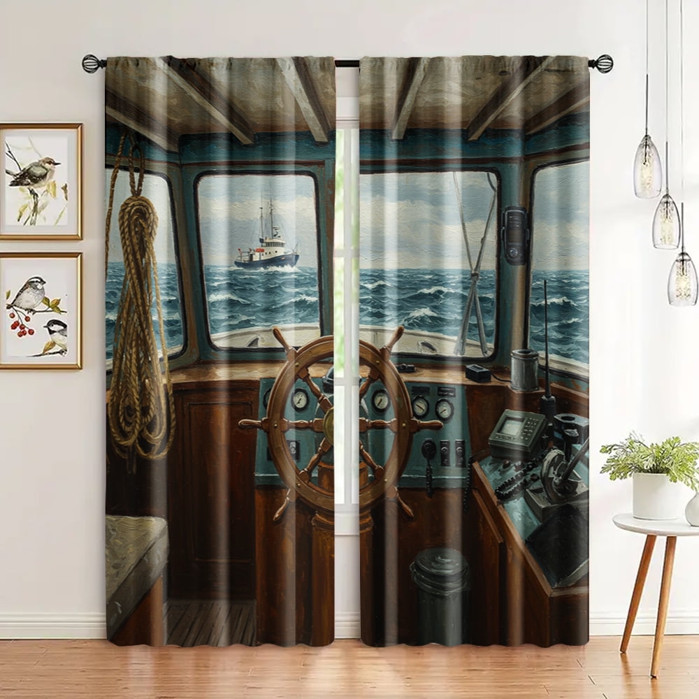 2pcs Window Curtains sailing vessel Versatile Polyester Without ...