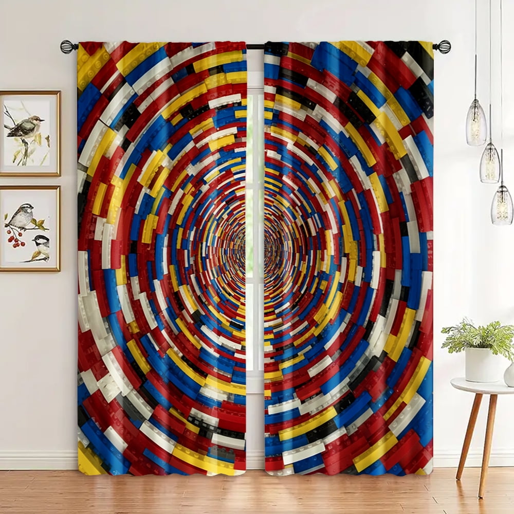 2pcs Window Drapes Colorful building blocks spiral wonderful world ...