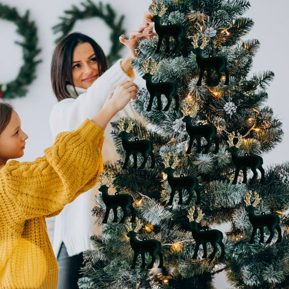 2pcs Wine Red Flocked Christmas Alien Ball Ornaments - Elk Santa Hat ...