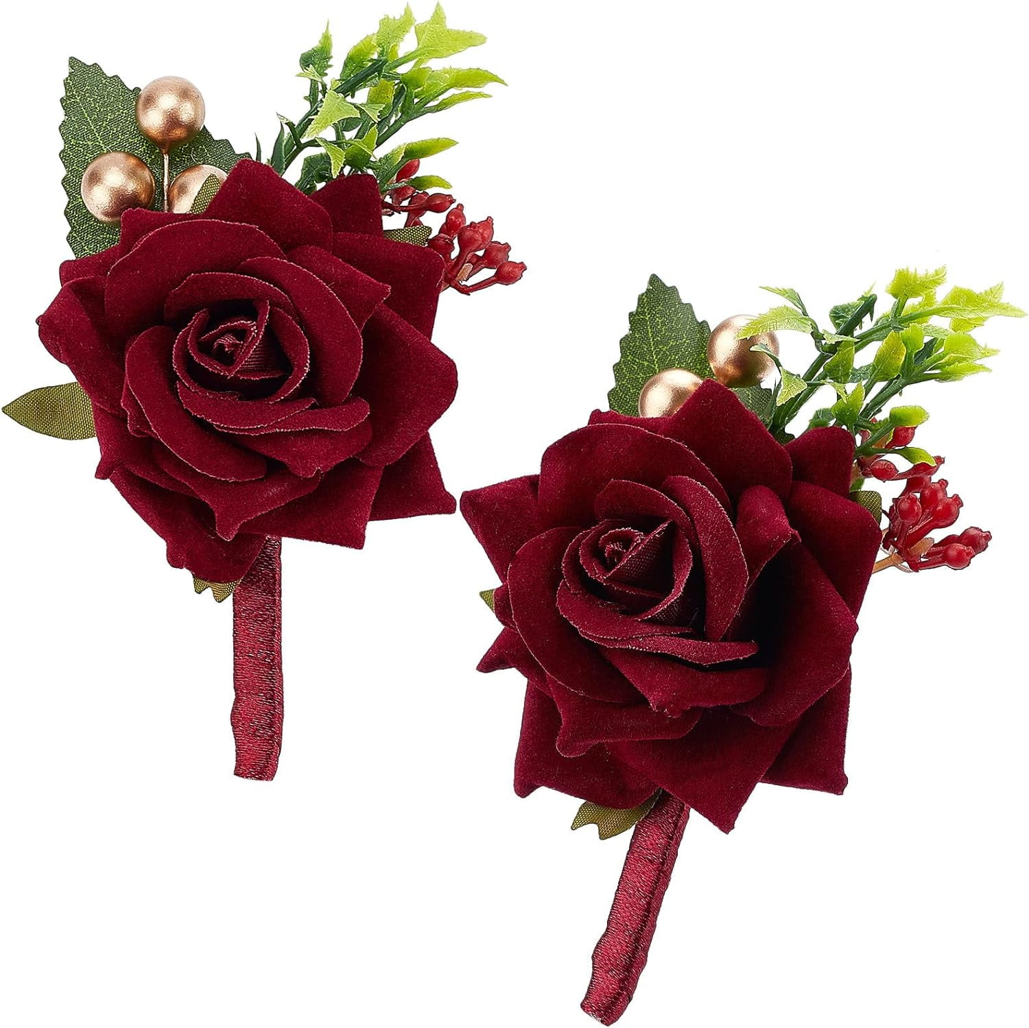 2pcs Wine Red Rose Boutonnieres Groom Boutonniere for Men Wedding Boutonnieres with Pins ...