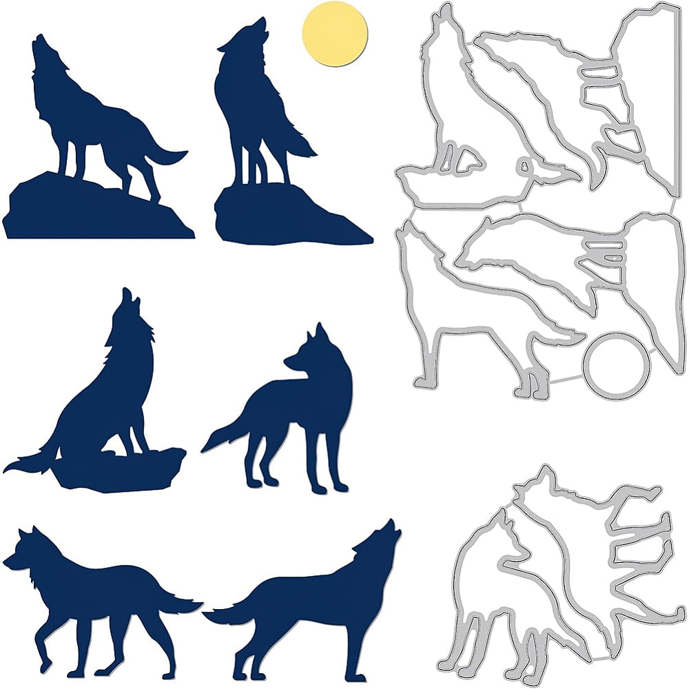 2pcs Wolf Carbon Steel Cutting Dies Stencils Animal Moon Metal Stencils ...