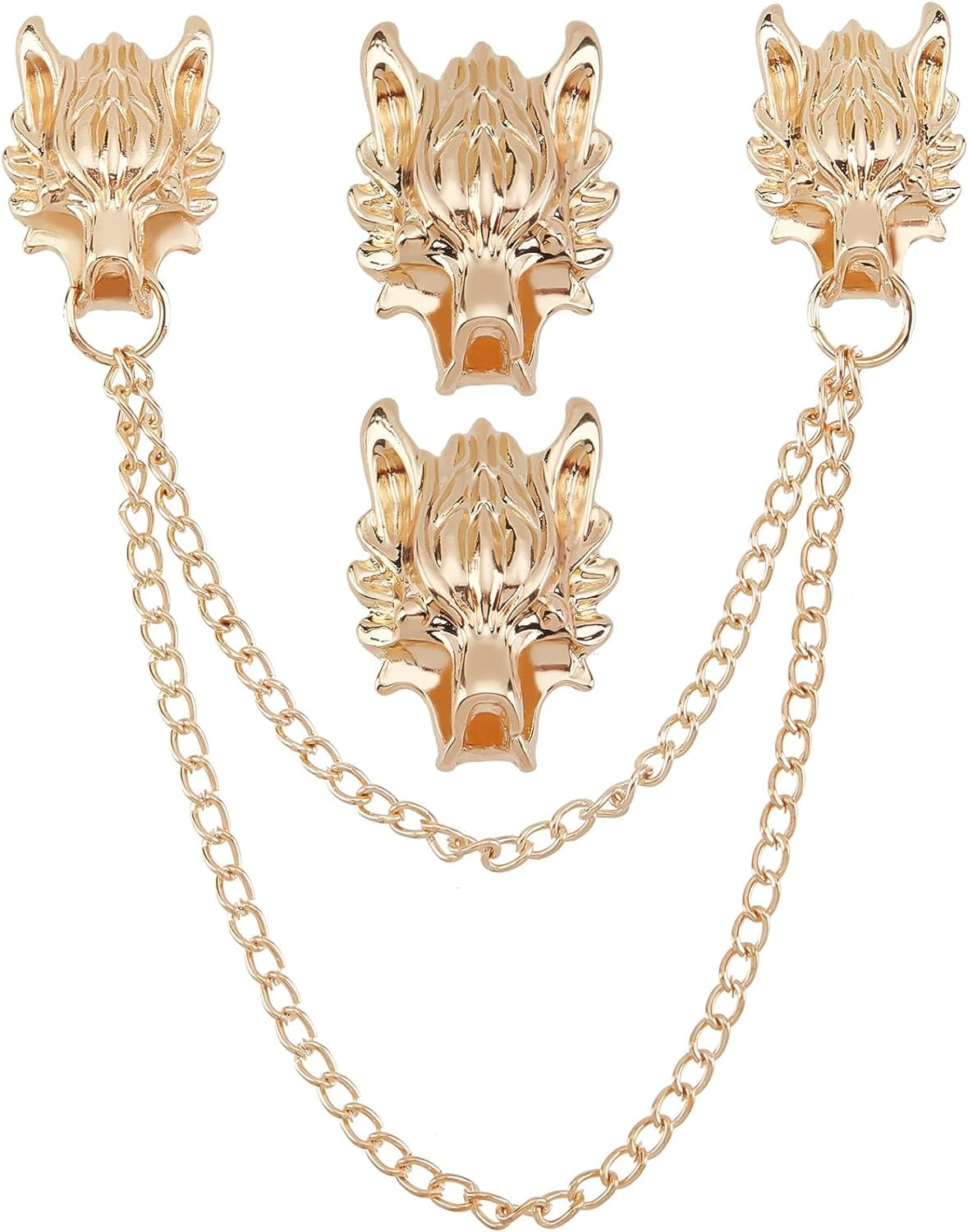 2pcs Wolf Head Long Chain Brooch Lapel Pin for DIY Men Collar Chain ...