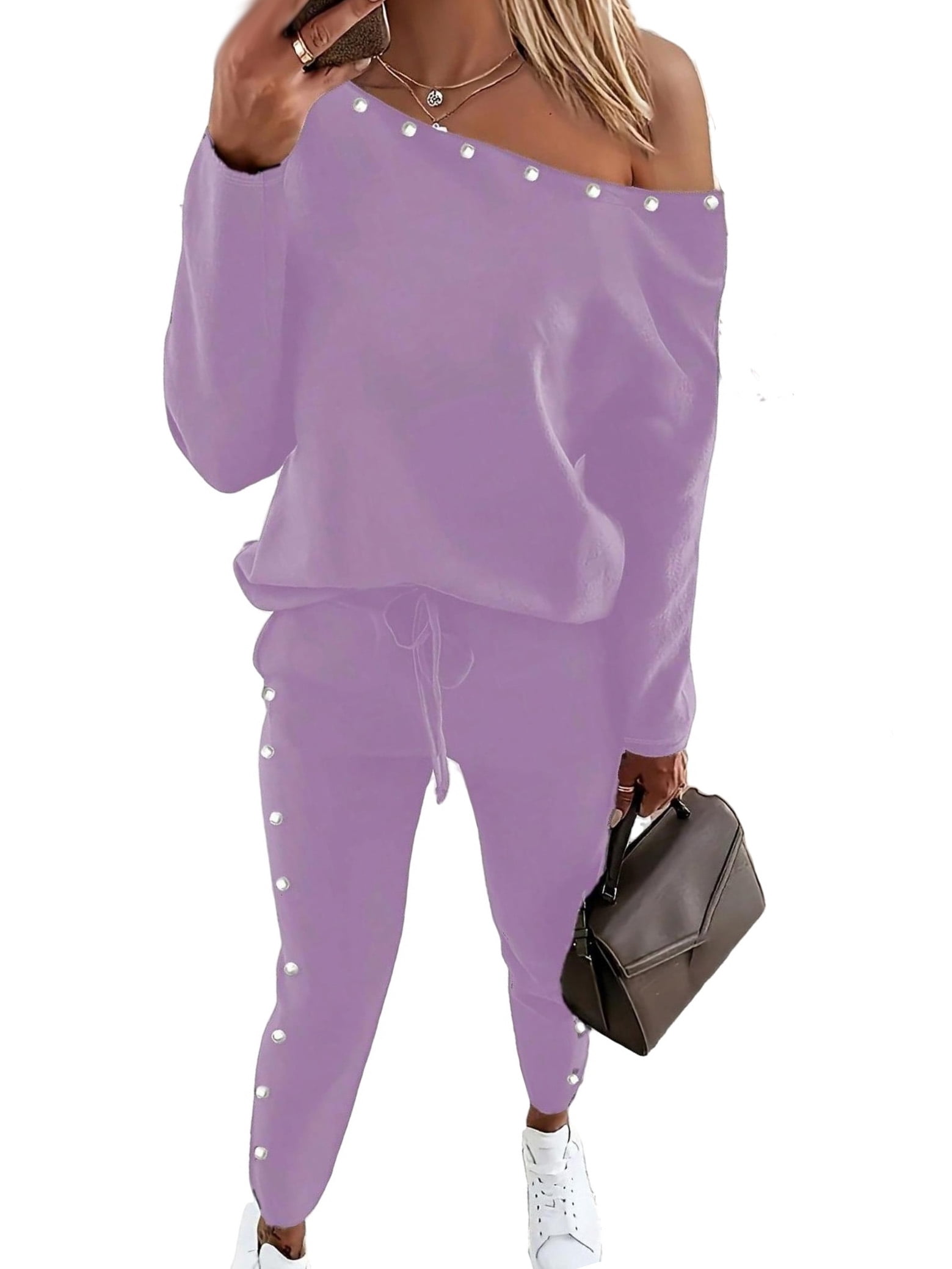 2pcs Women's Asymmetrical Neck Solid Medium Stretch Mauve Purple Color ...