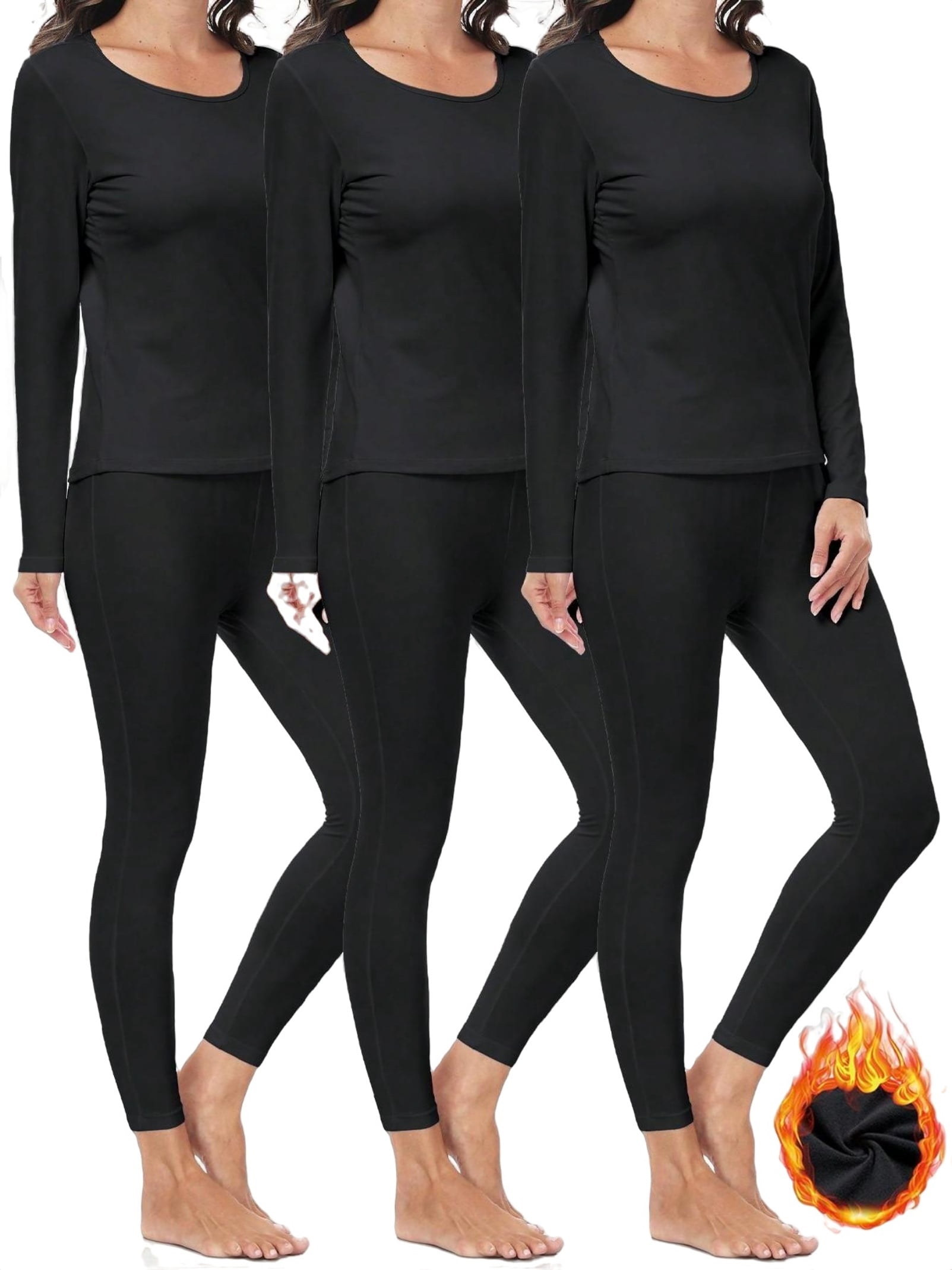 2pcs Women's Long Sleeve Round Neck Plain Long High Stretch Black Color ...