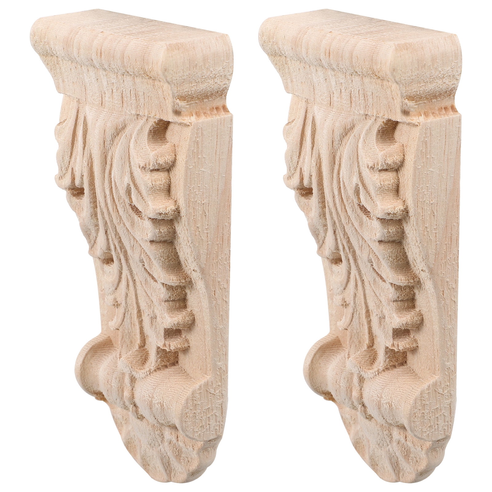 2pcs Wood Carved Appliques Wooden Corner Onlays Decorative Roman Column ...