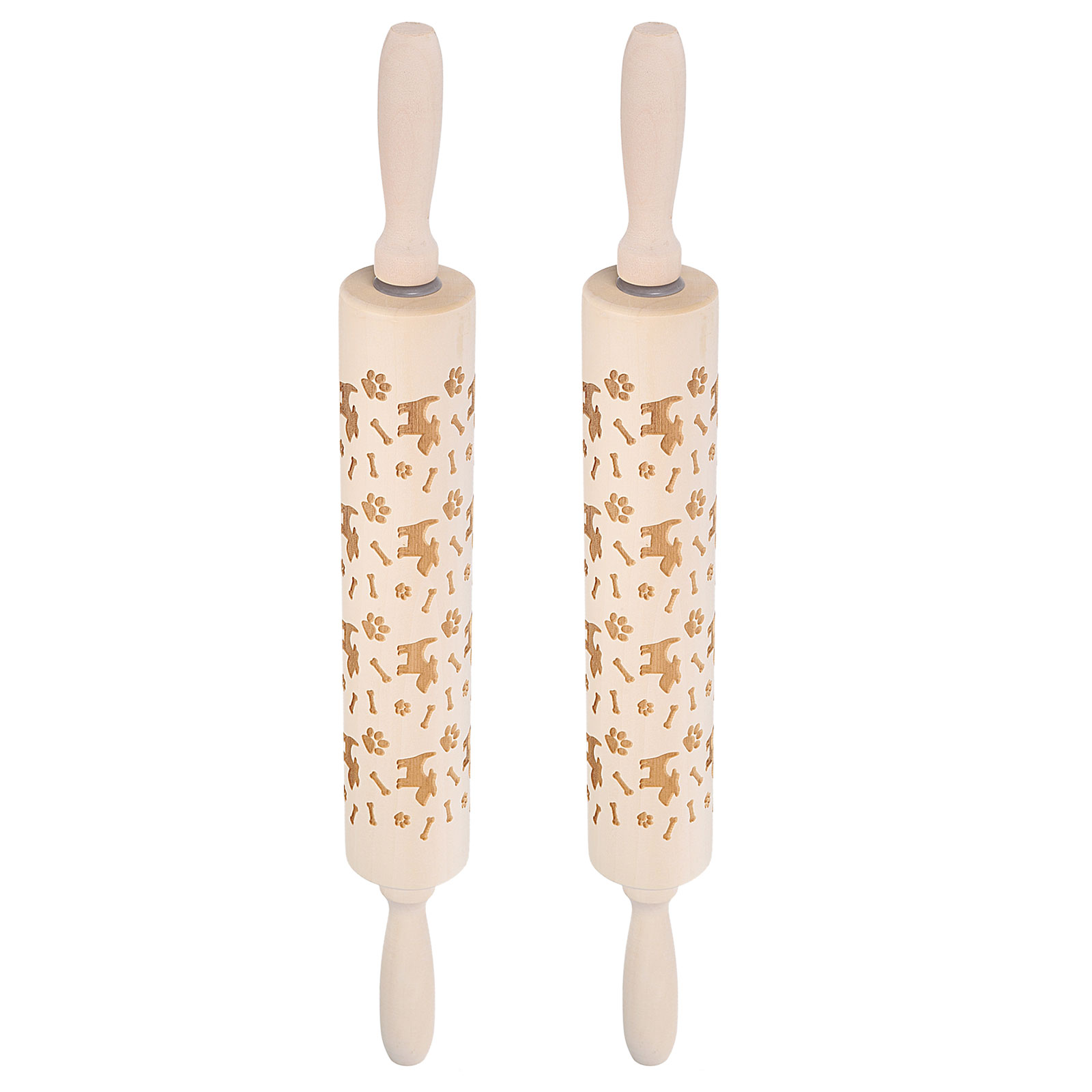 2pcs Wood Clay Roller Texture Rolling Dog bone Emboss Beech 43cm x 5cm ...