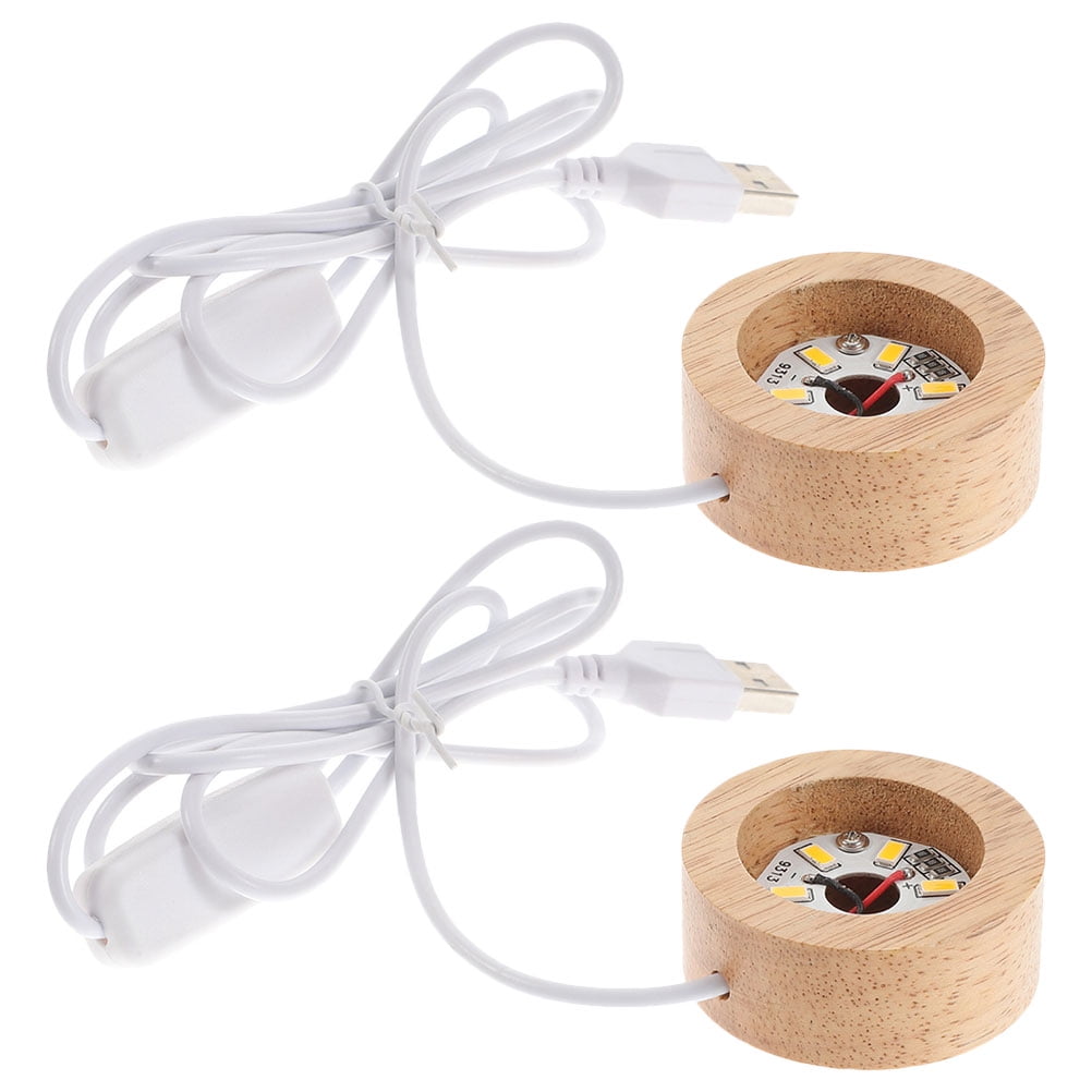 2pcs Wood Display Pedestal LED Light Base Table Crystal Ball Lamp Base ...