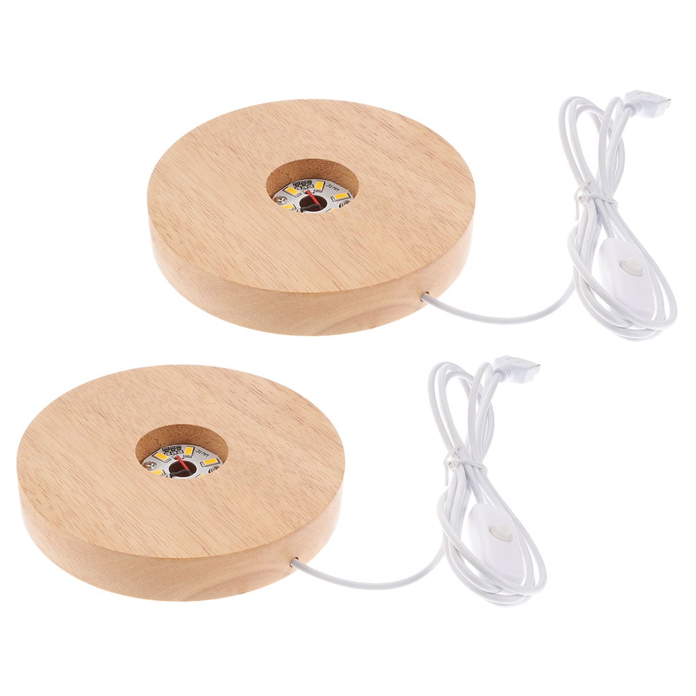 2pcs Wood Display Pedestal LED Light Base Table Crystal Ball Lamp Base ...