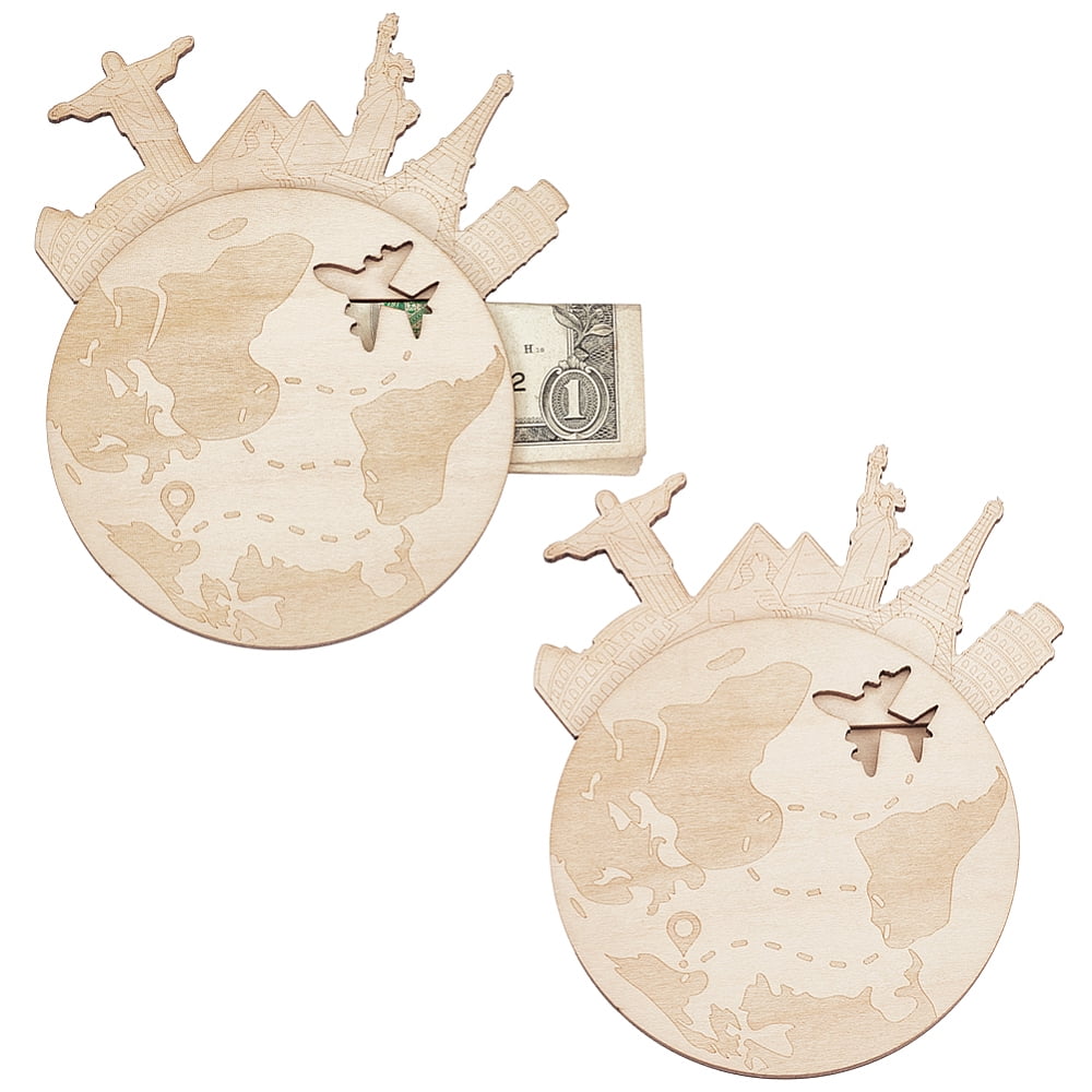 2pcs Wood Money Gift Holder Unfinished Wooden Money Holder Flat Round ...