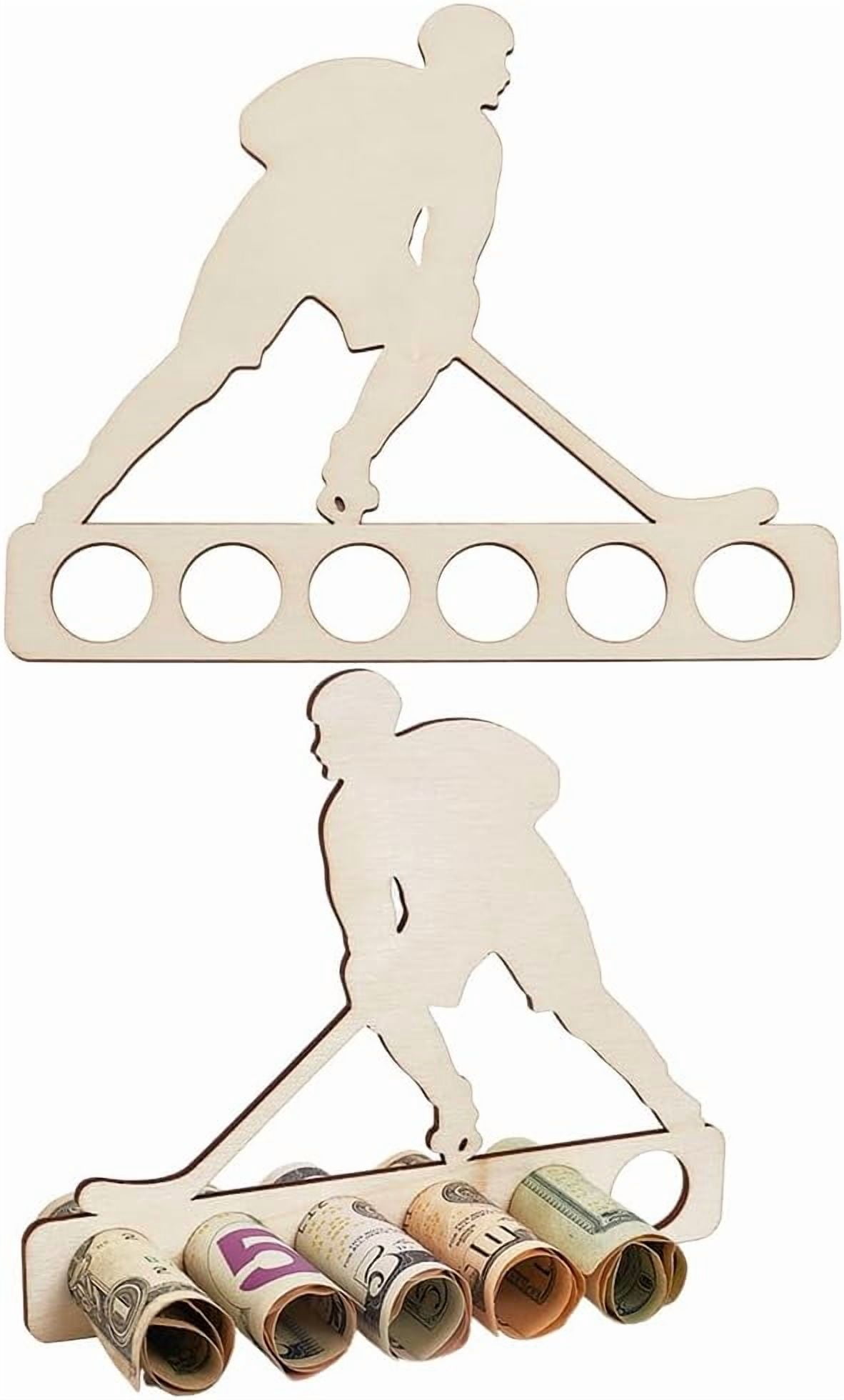 2pcs Wood Money Gift Holder Unfinished Wooden Money Holder Ice Hockey ...