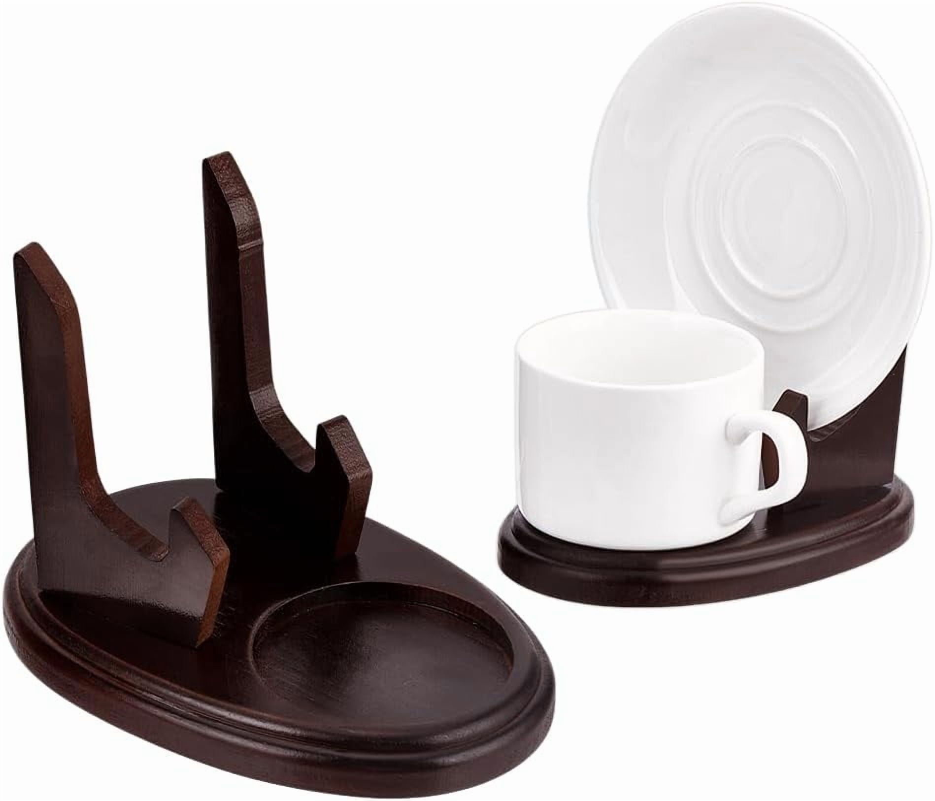 2pcs Wood Tea Cup and Saucer Display Stand Brown Single Cup Display ...