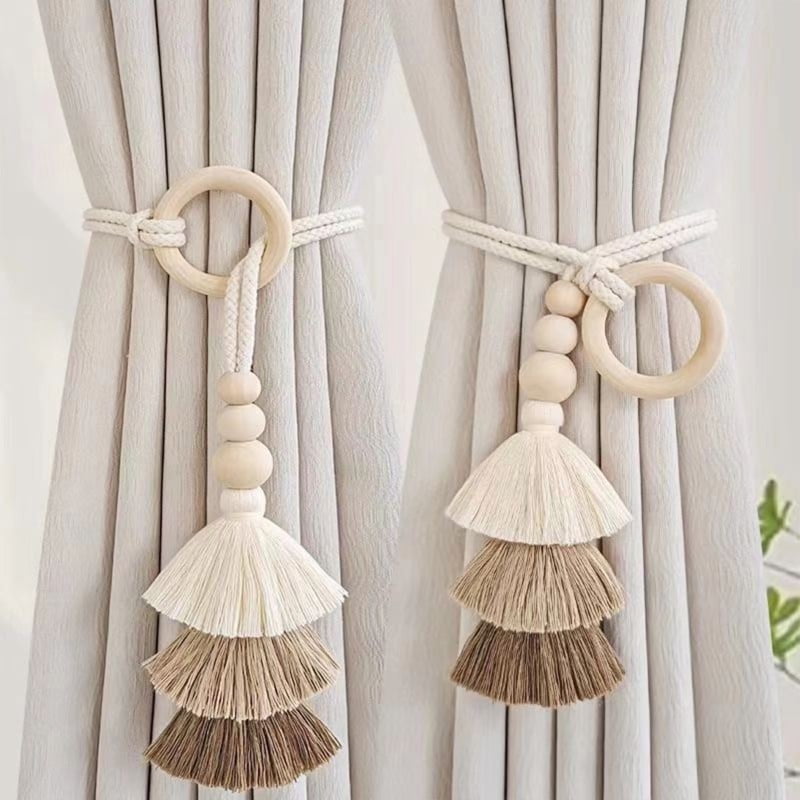 2pcs Wooden Bead Curtain tiebacks, Tassel Curtain Clasp Magnetic ...