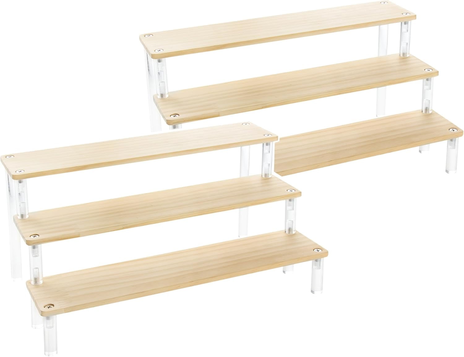 2pcs Wooden Display Riser Stand,3 Tier Counter Shelf Spice Rack ...