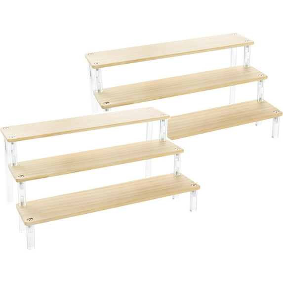 2pcs Wooden Display Riser Stand,3 Tier Counter Shelf Spice Rack ...